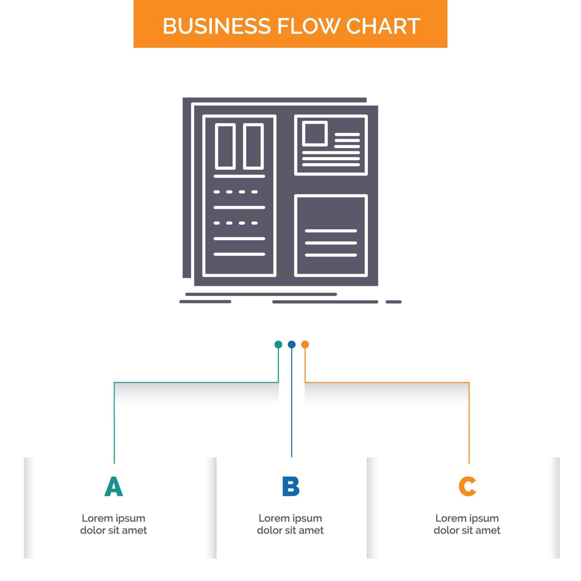 Design. grid. interface. layout. ui Business Flow Chart Design with 3 Steps. Glyph Icon For ...