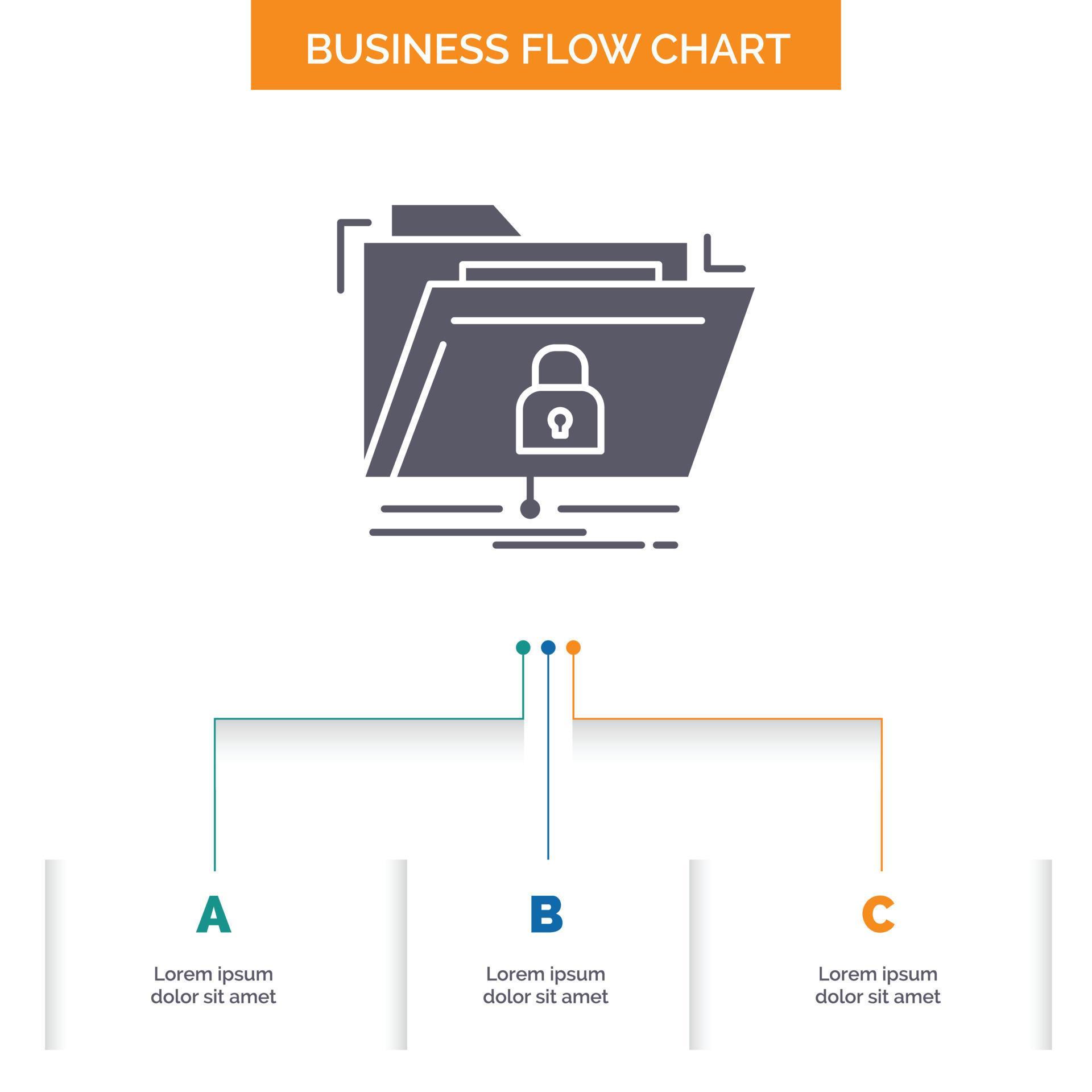 encryption. files. folder. network. secure Business Flow Chart Design with 3 Steps. Glyph Icon ...