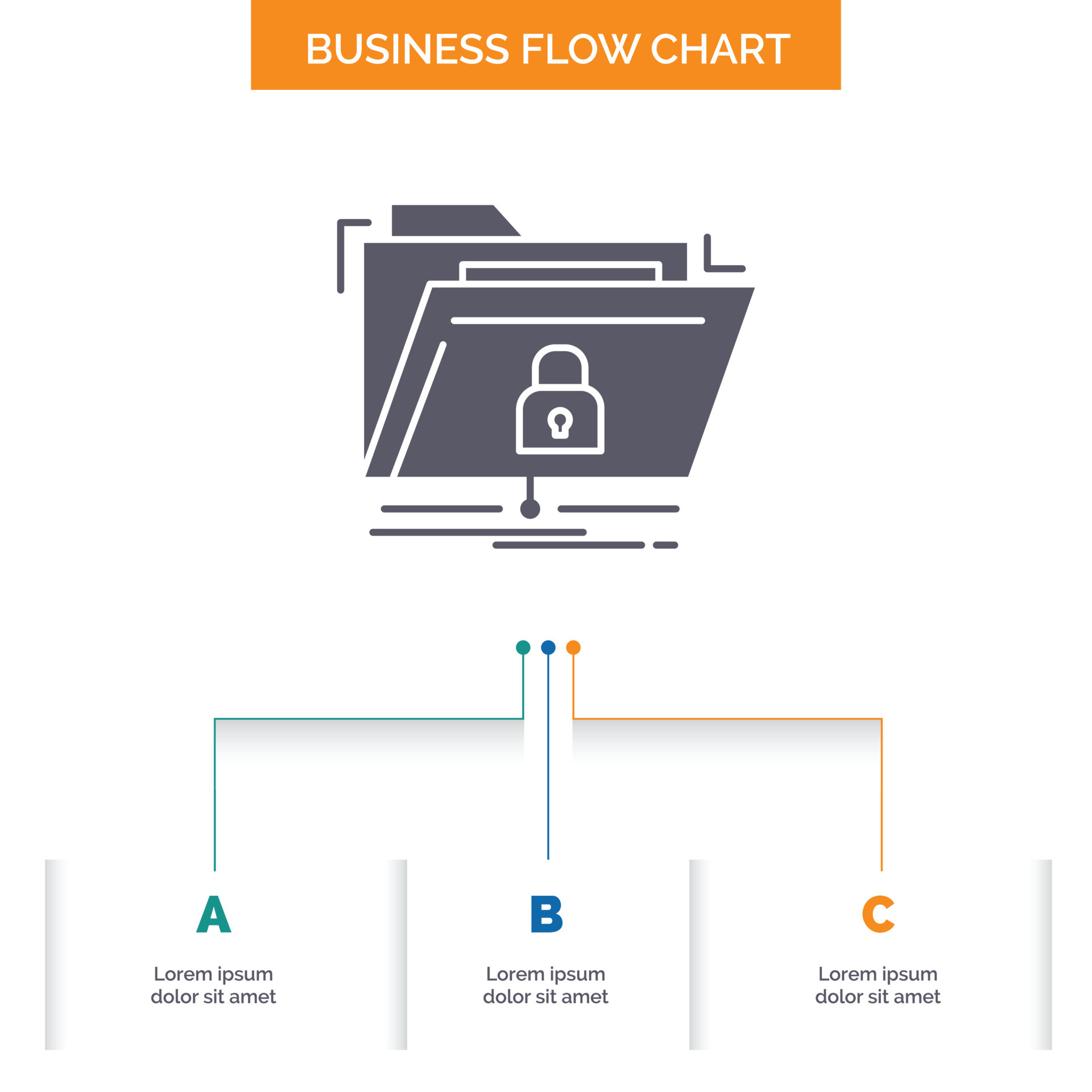 Encryption Files Folder Network Secure Business Flow Chart Design With 3 Steps Glyph Icon