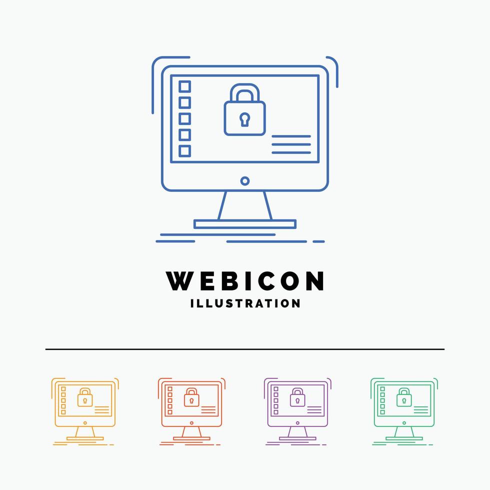 Secure Protection Safe System Data 5 Color Line Web Icon Template Isolated On White Vector
