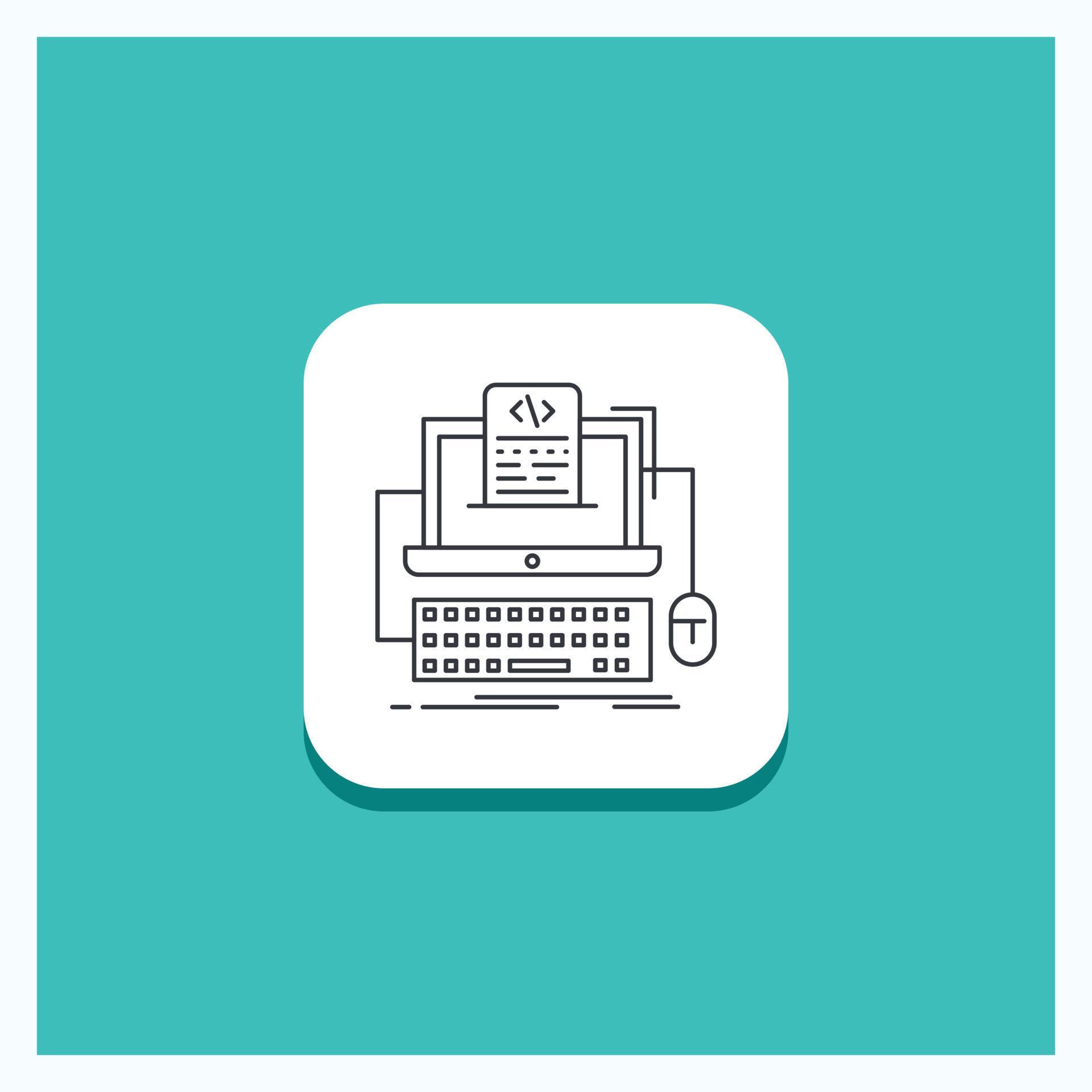 Round Button For Code Coding Computer Monoblock Screen Line Icon Turquoise Background