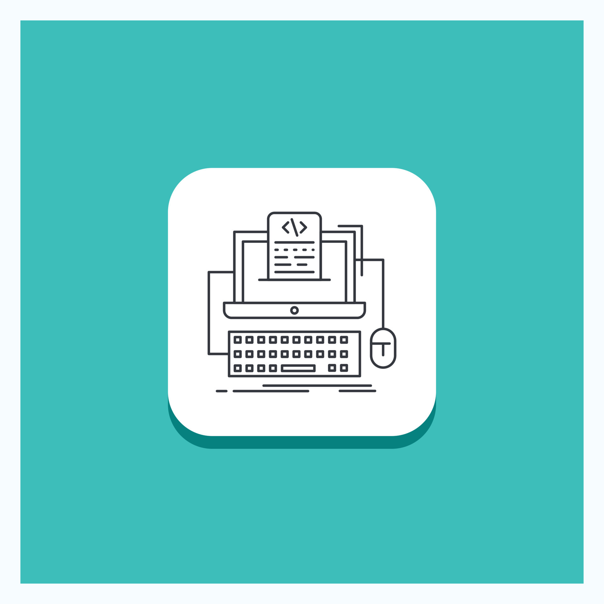 Round Button For Code Coding Computer Monoblock Screen Line Icon Turquoise Background