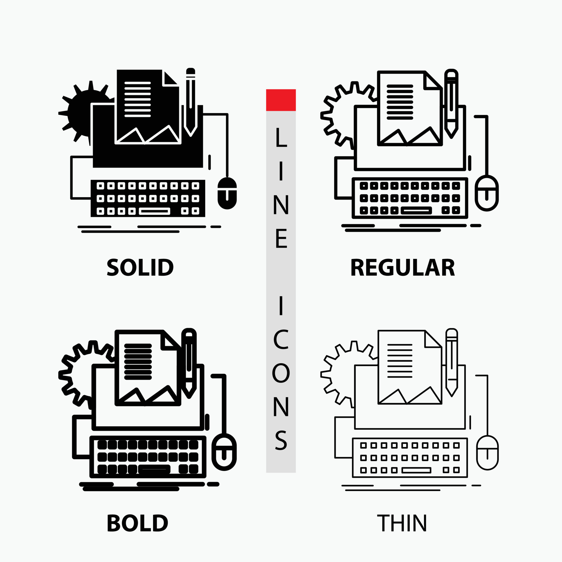 Type Writer Paper Computer Paper Keyboard Icon In Thin Regular Bold Line And Glyph Style