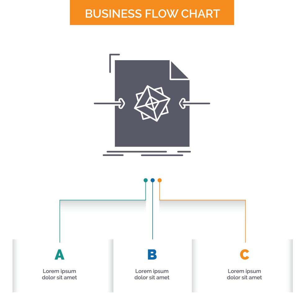 3d Document File Object Processing Business Flow Chart Design With 3 Steps Glyph Icon For