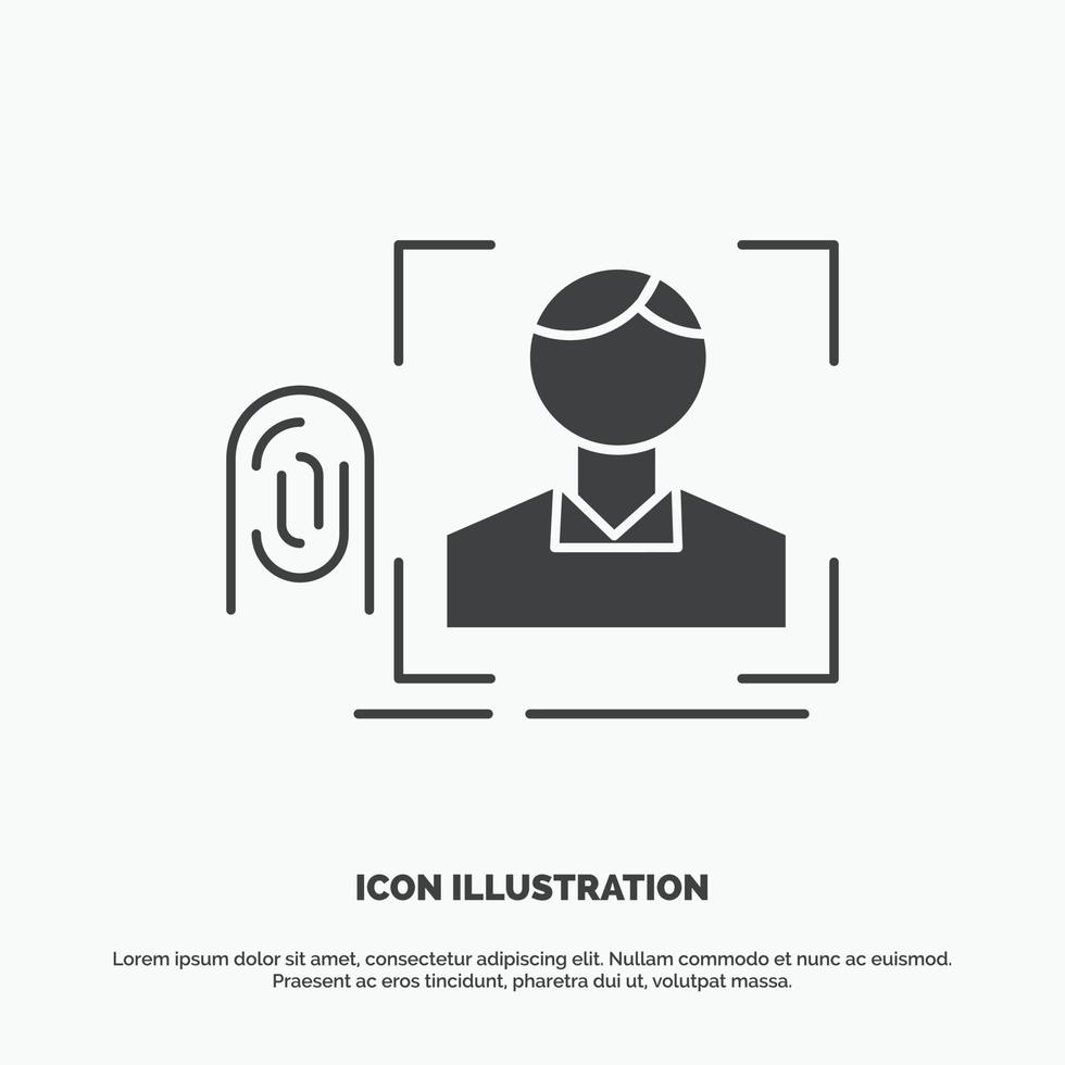 Finger Fingerprint Recognition Scan Scanning Icon Glyph Vector Gray Symbol For Ui And Ux