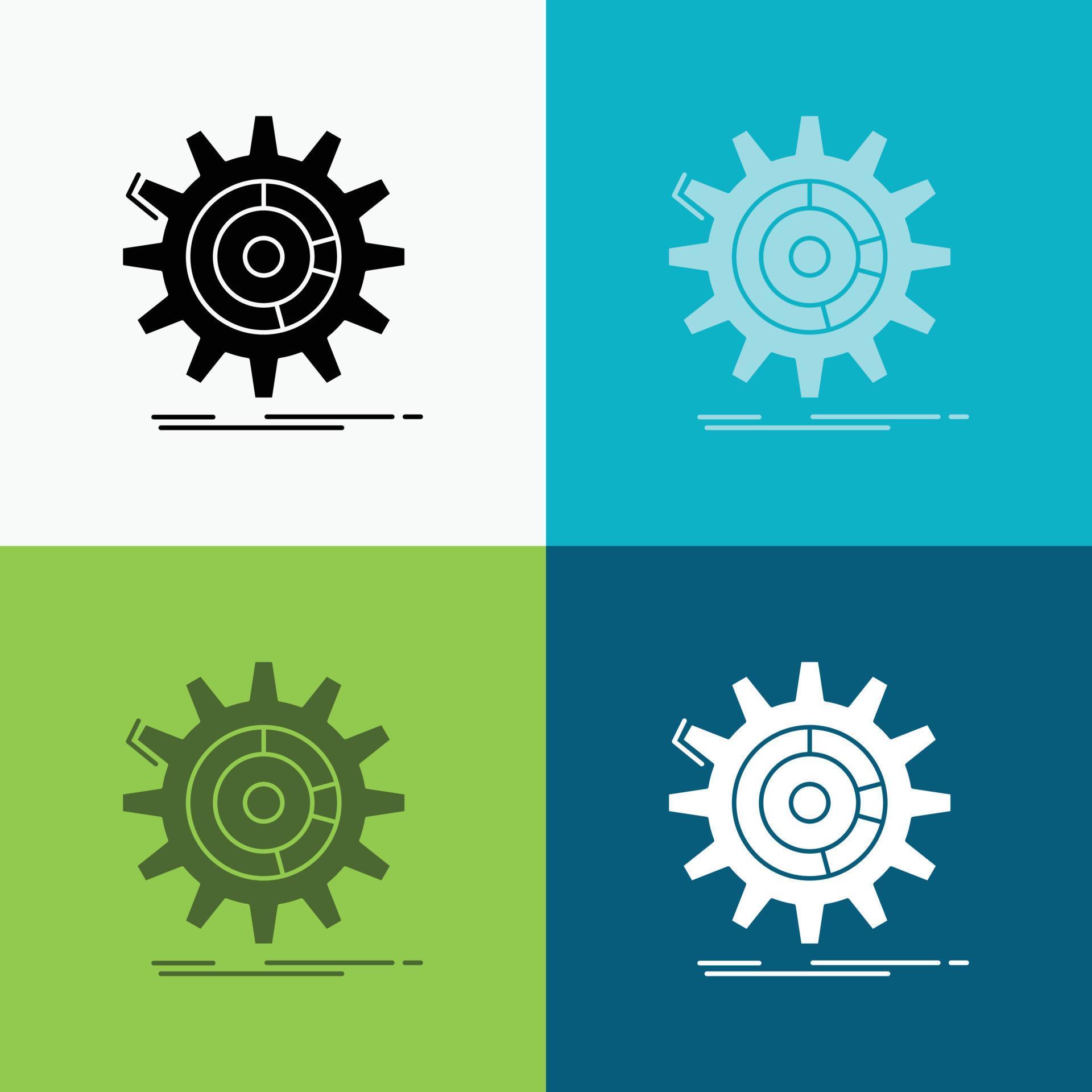 Setting Data Management Process Progress Icon Over Various Background Glyph Style Design
