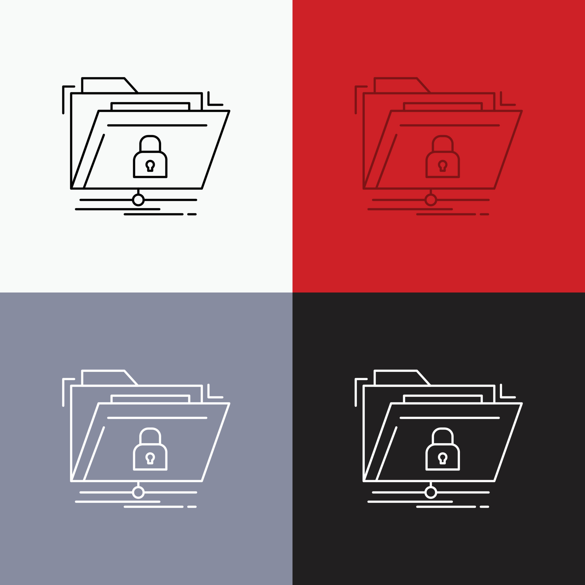 Encryption Files Folder Network Secure Icon Over Various Background Line Style Design