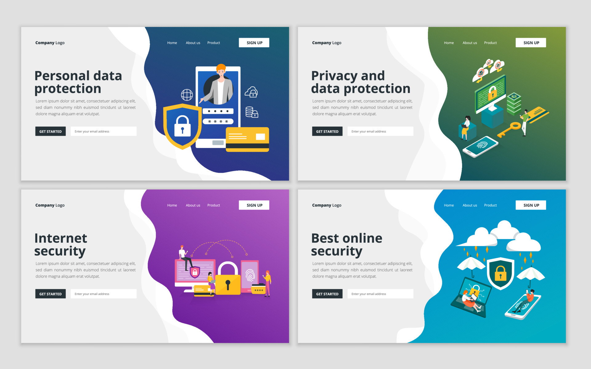 Landing page template of personal data protection, privacy and internet security for website and ...