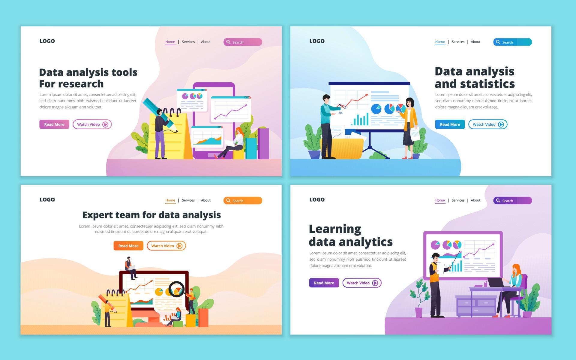 Landing page template of data analysis. Big data research, data ...