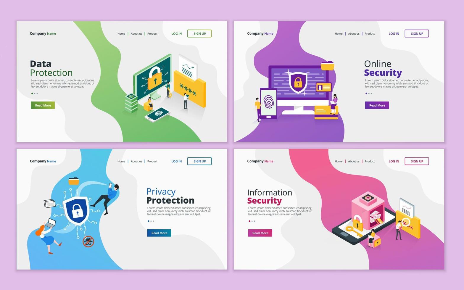 Set Of Web Page Design Template For Data Protection Online Security Privacy And Personal