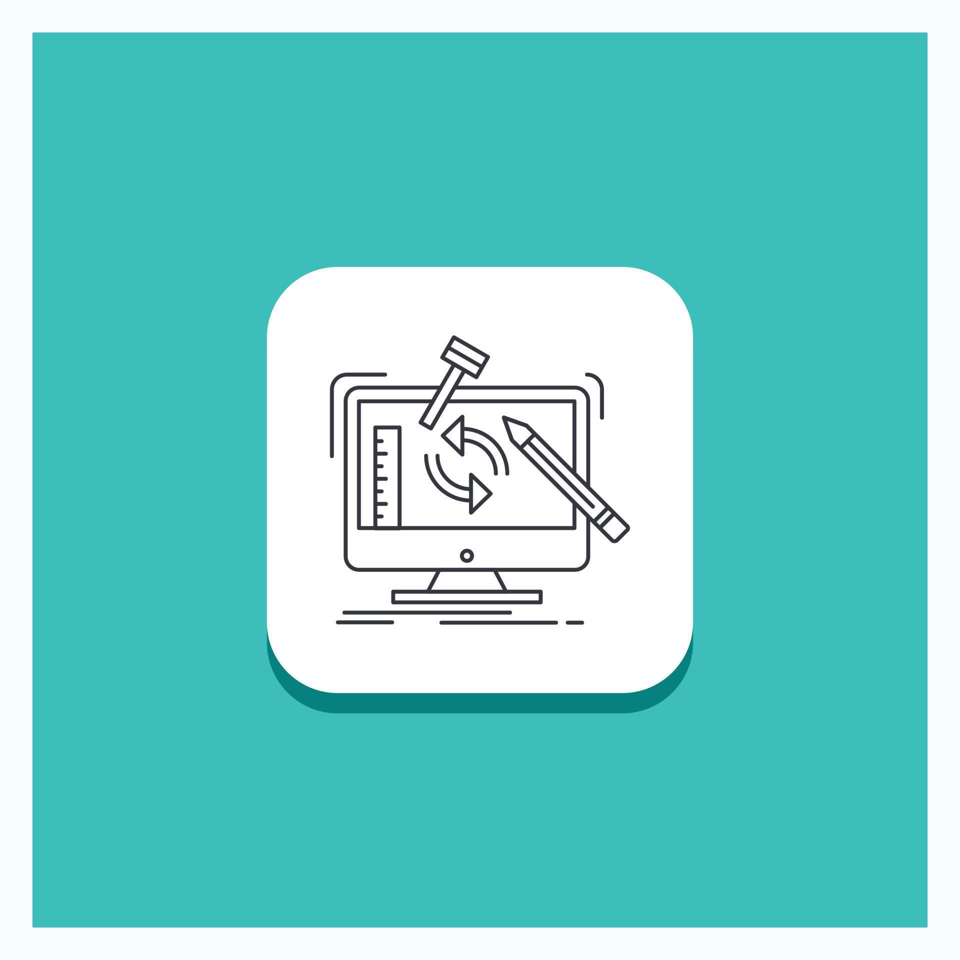 Round Button for engineering. project. tools. workshop. processing Line icon Turquoise ...