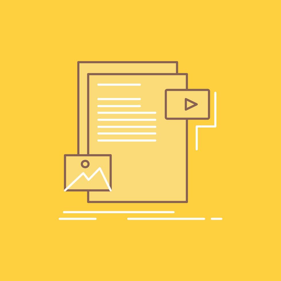 data. document. file. media. website Flat Line Filled Icon. Beautiful Logo button over yellow ...