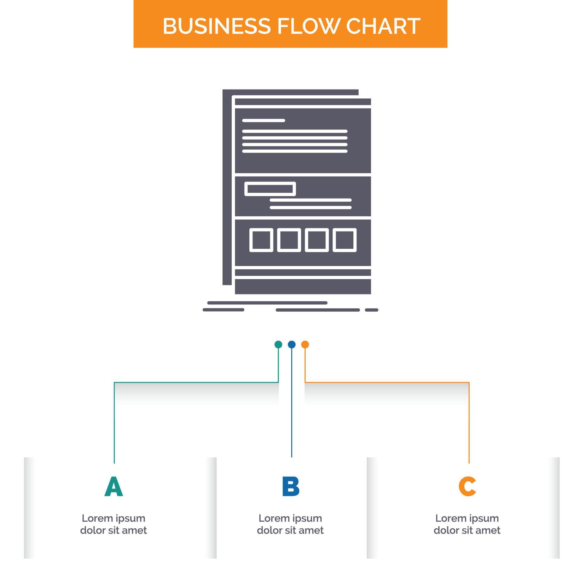 Browser Dynamic Internet Page Responsive Business Flow Chart Design With 3 Steps Glyph Icon