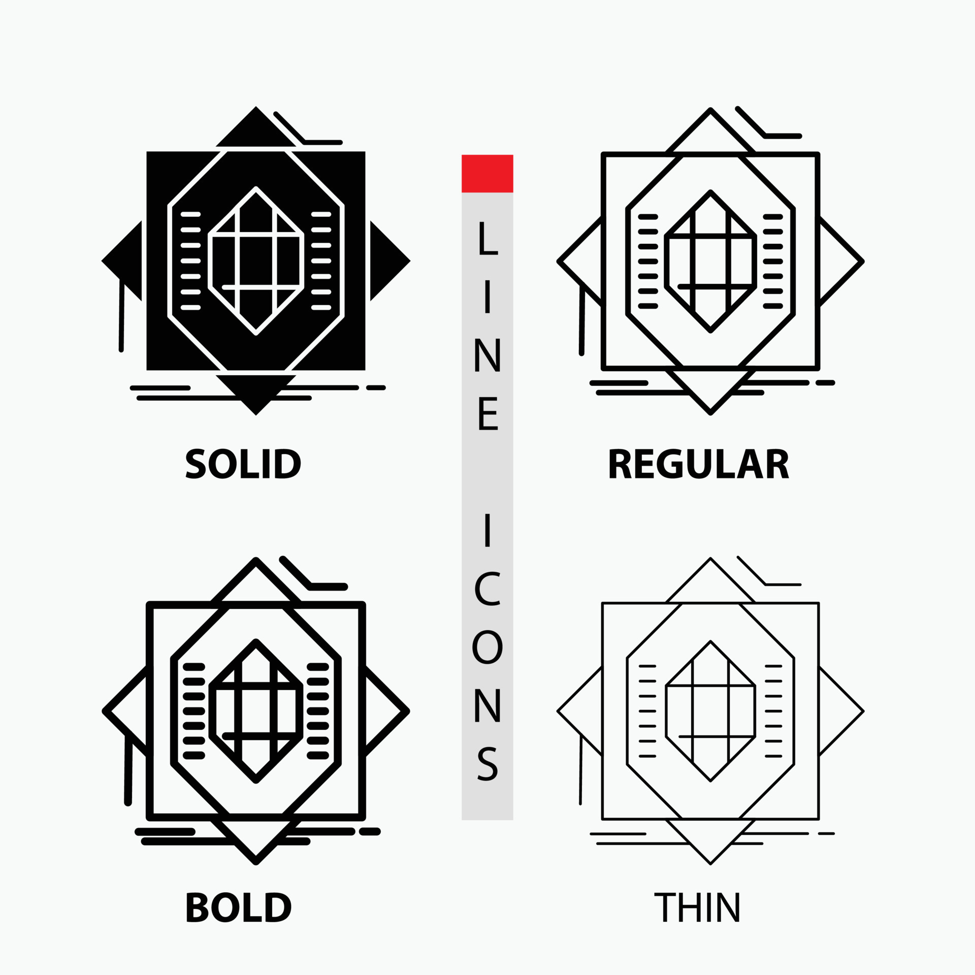 Abstract Core Fabrication Formation Forming Icon In Thin Regular Bold Line And Glyph Style