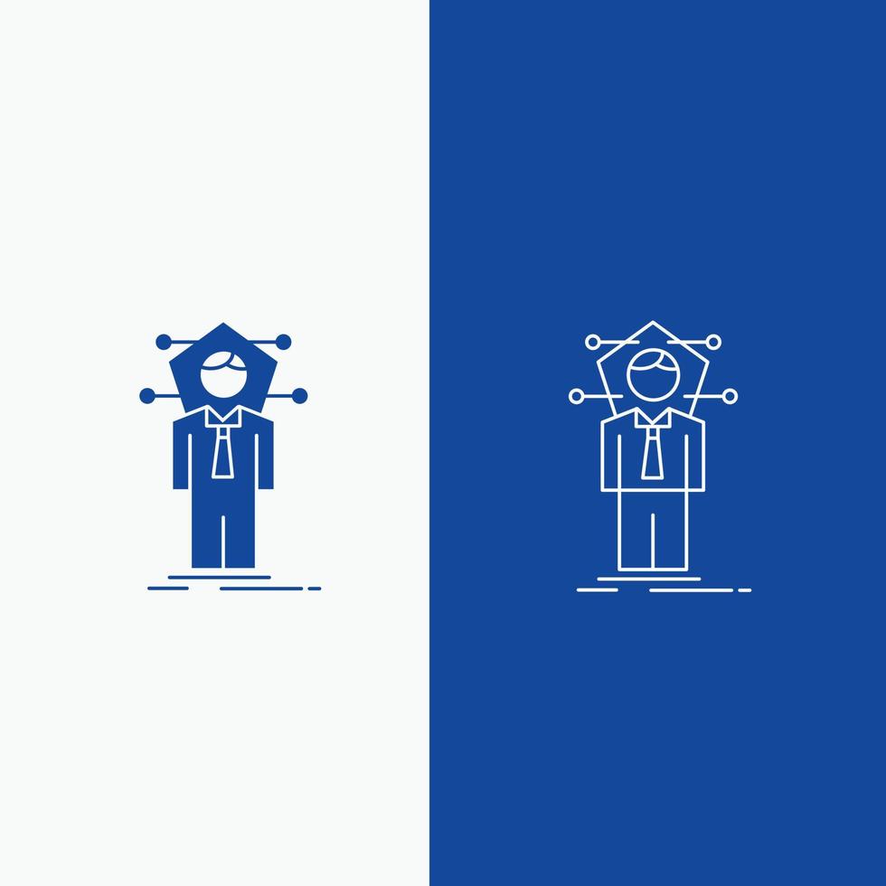 Business Connection Human Network Solution Line And Glyph Web Button In Blue Color Vertical