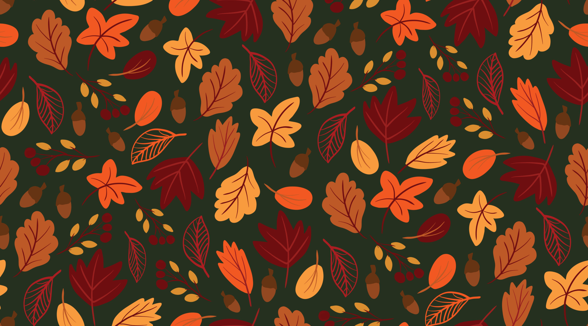 Seamless pattern with autumn leaves hand drawn in simple flat style on ...