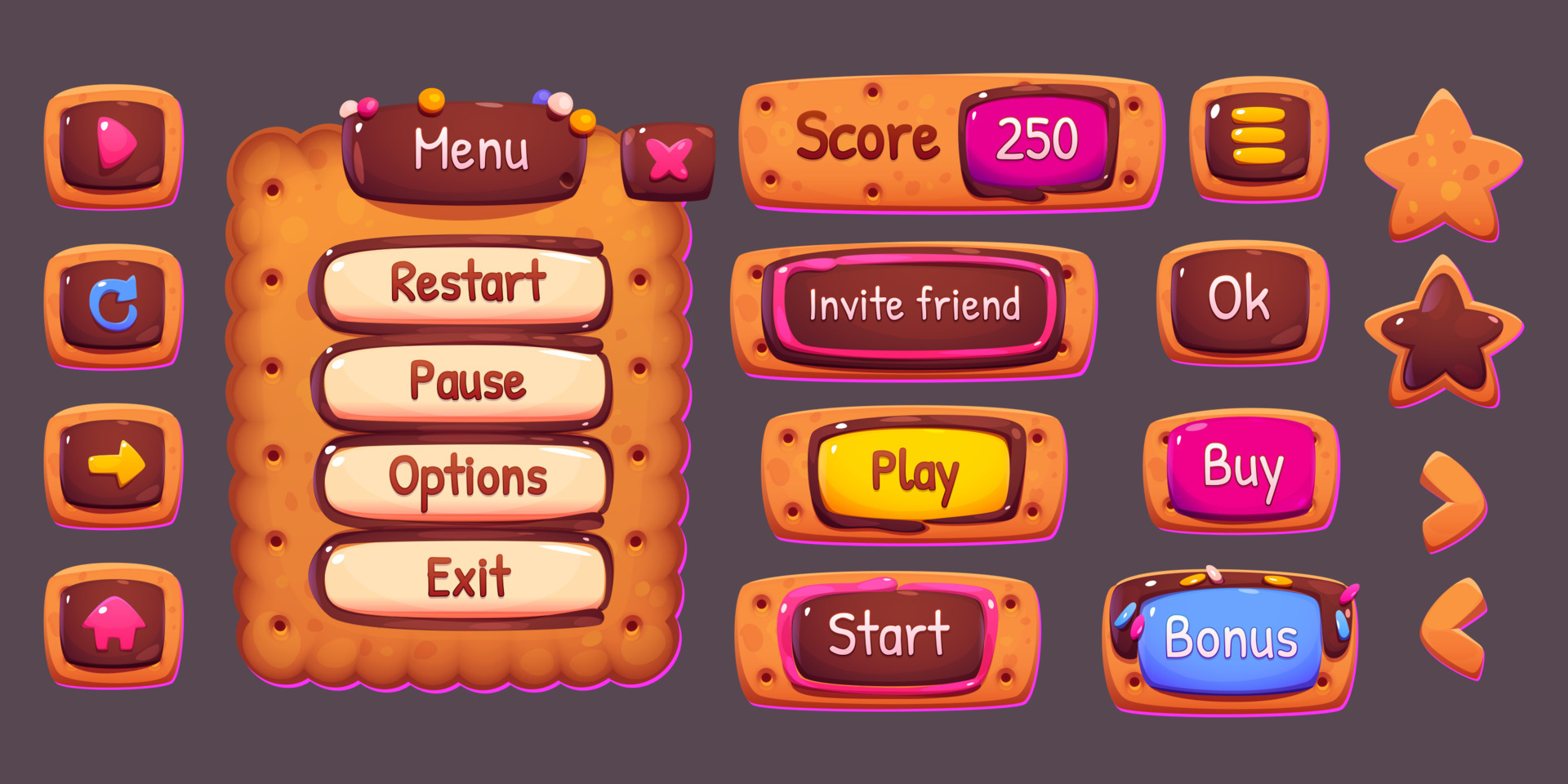 Game menu board and buttons with cookie texture 12975359 Vector Art at ...