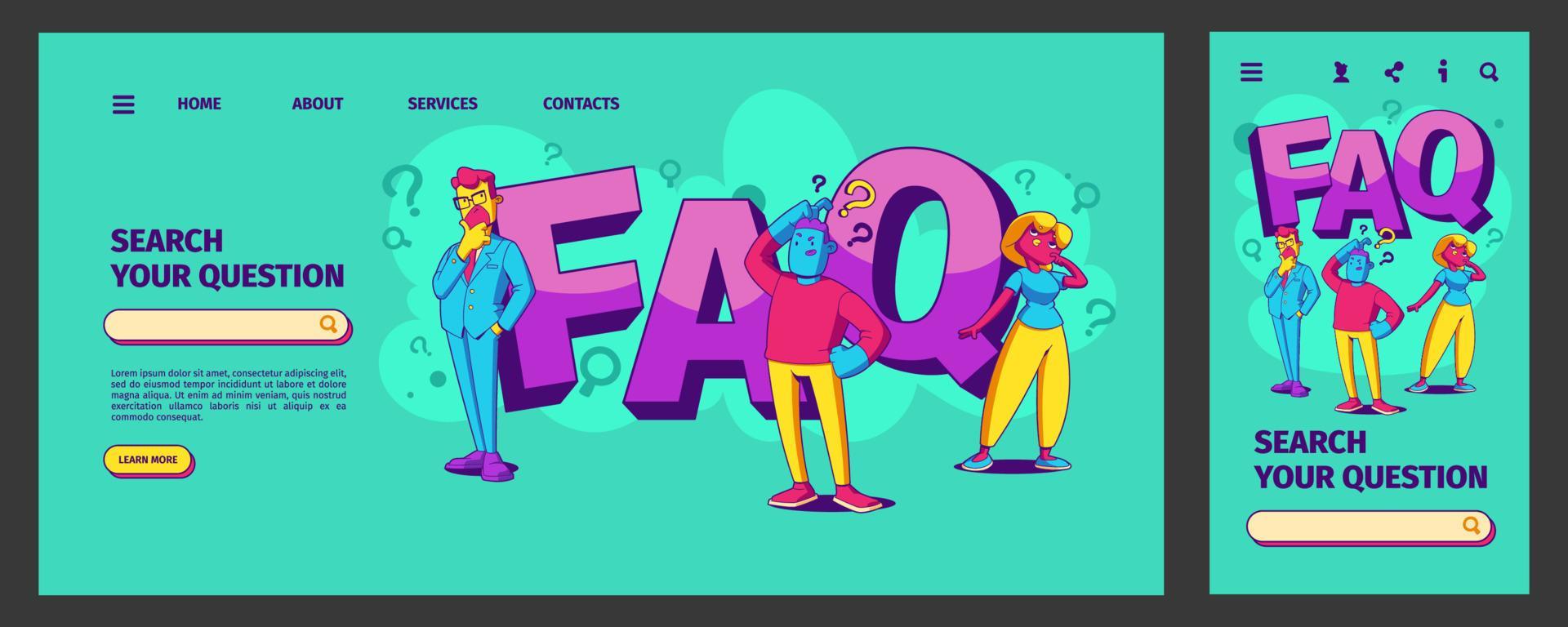 Faq landing page, app ui ux mobile onboard screen 12975431 Vector Art ...