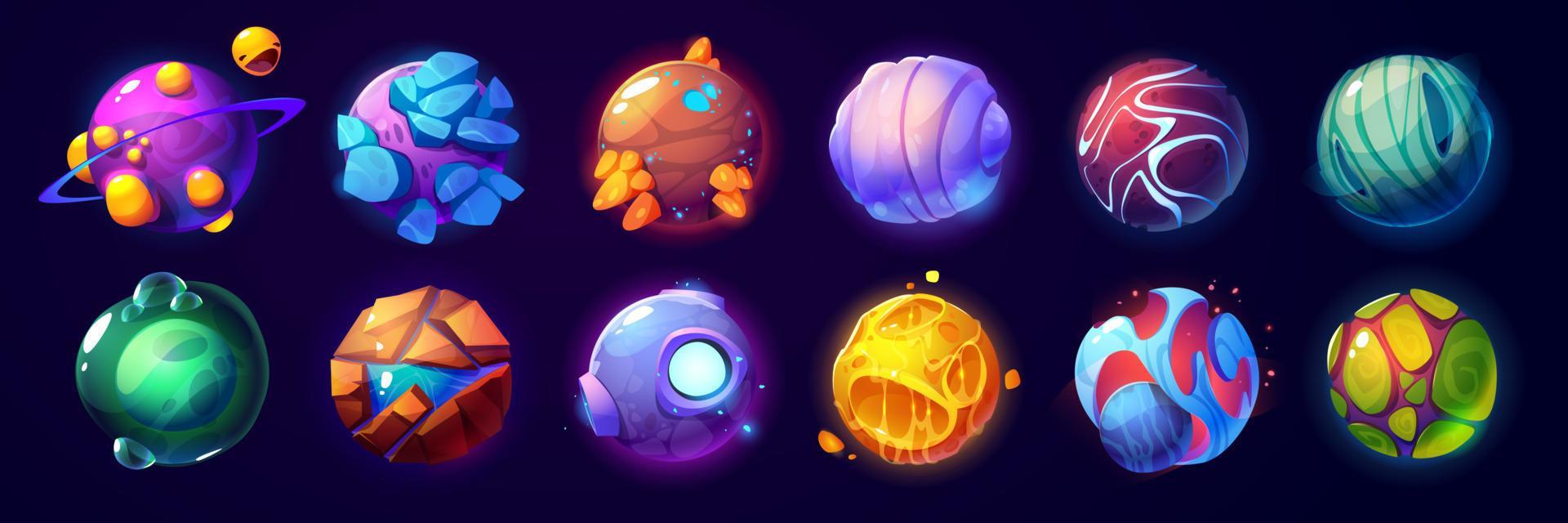 Alien Planets Colorful Vector Cartoon Set 12975446 Vector Art At Vecteezy