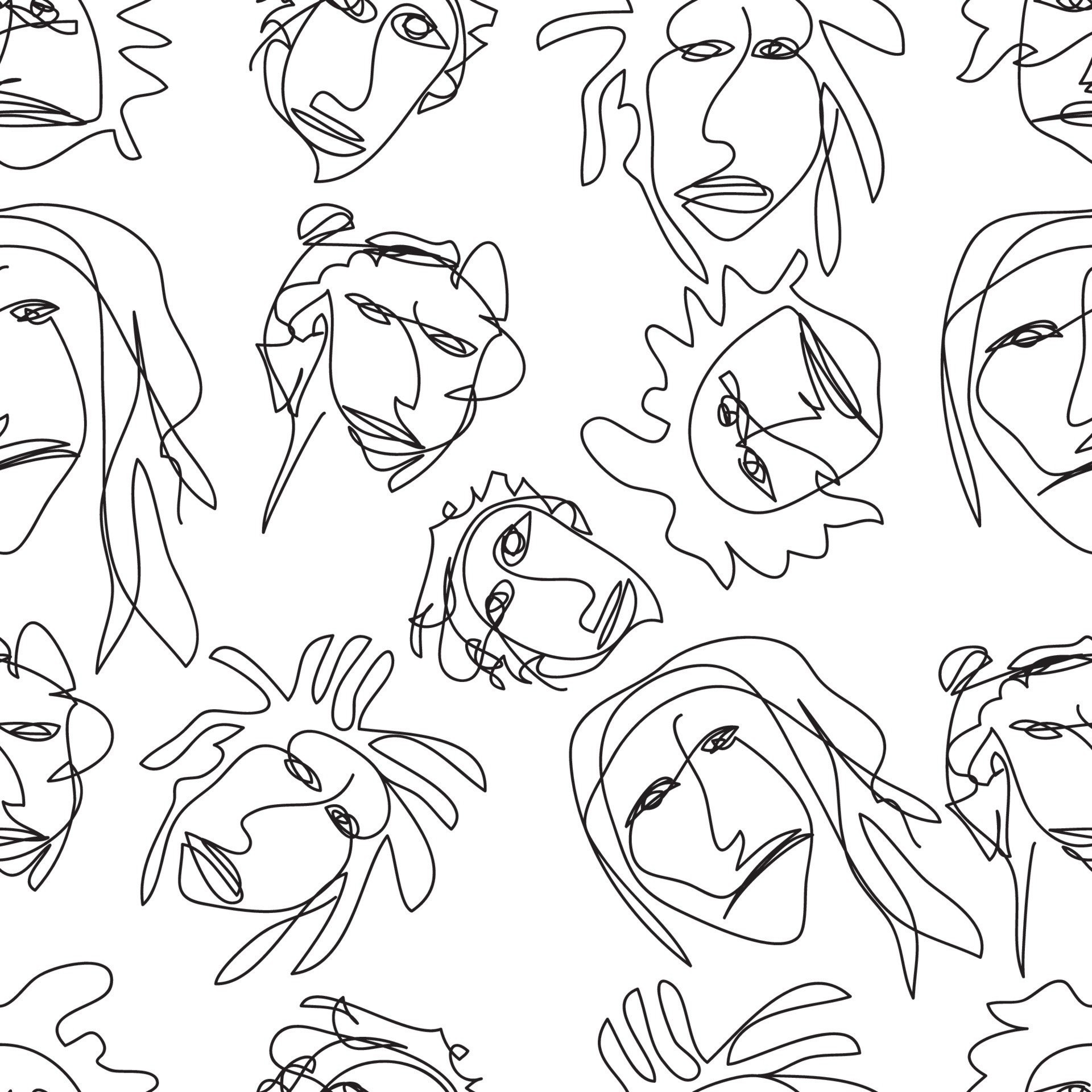 Seamless Pattern Continuous Line Art Man Face Doodle For Web Background And Print Vector Design