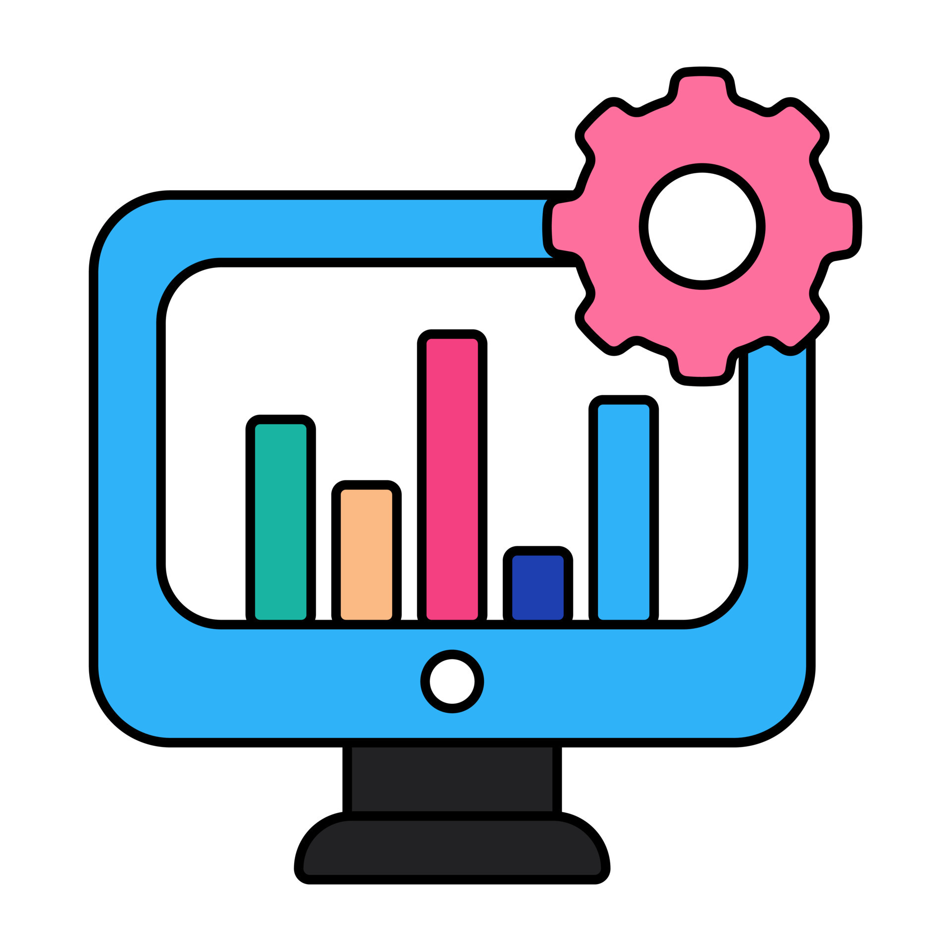 Bar Chart Inside Monitor With Gear Denoting Concept Of Graph Management 12976639 Vector Art At