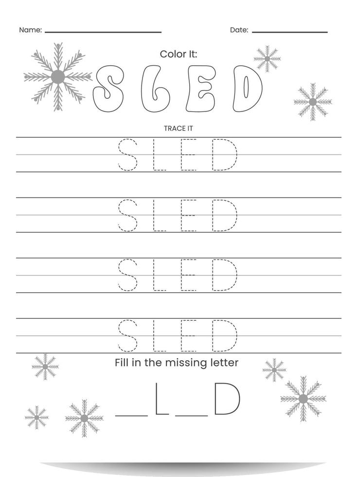 Winter Word Tracing Worksheets 12979926 Vector Art at Vecteezy