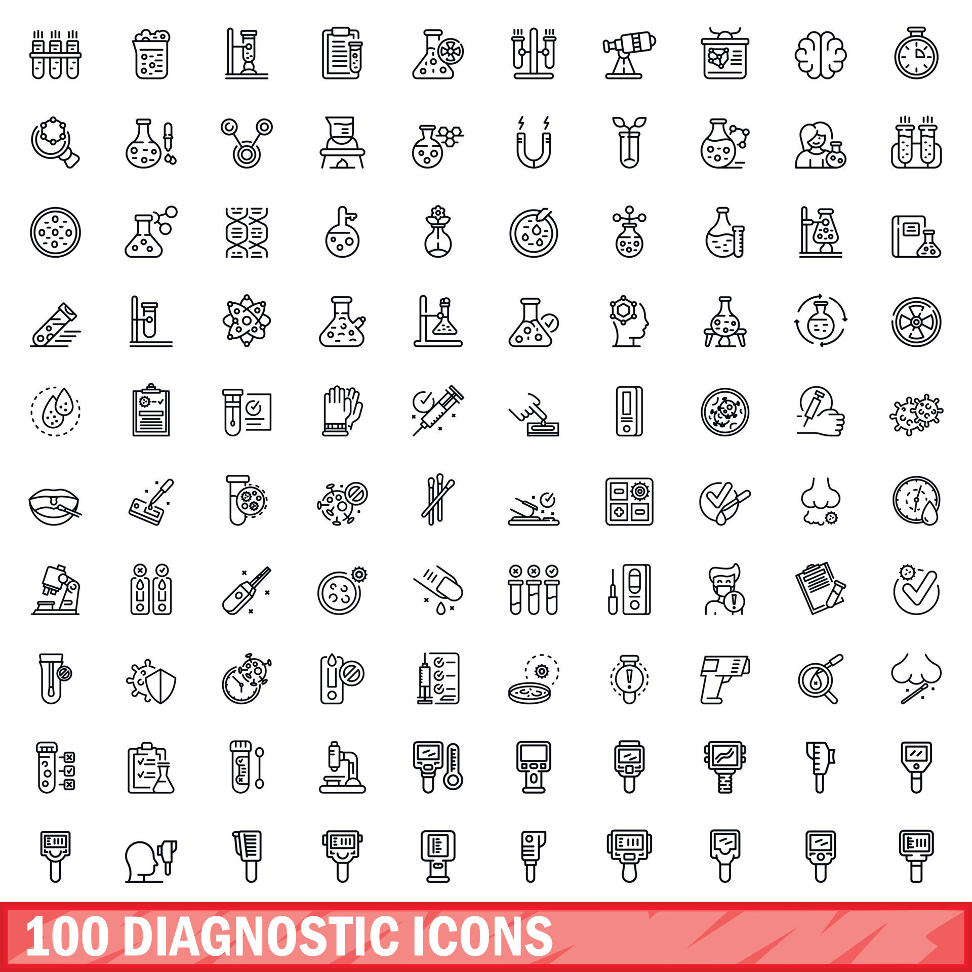 100 diagnostic icons set, outline style 12980243 Vector Art at Vecteezy