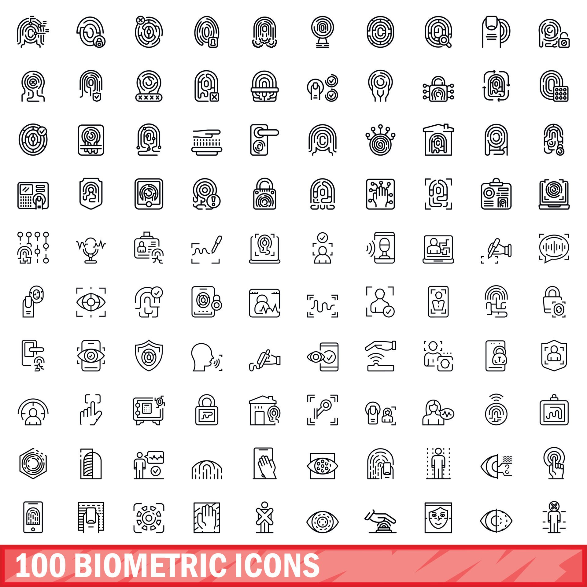 100 Biometric Icons Set Outline Style 12980251 Vector Art At Vecteezy
