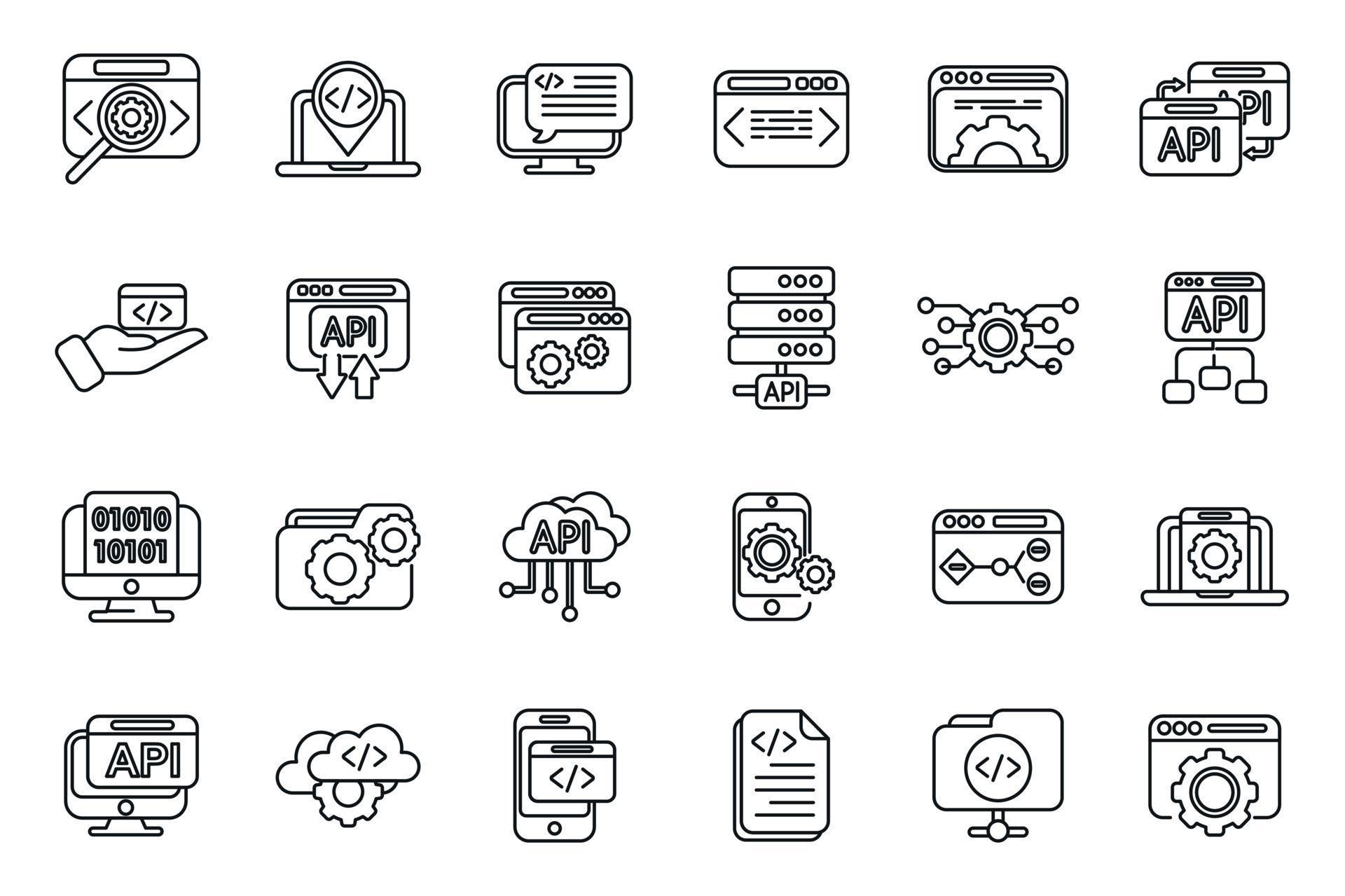 API icons set outline vector. Code develop 12980272 Vector Art at Vecteezy