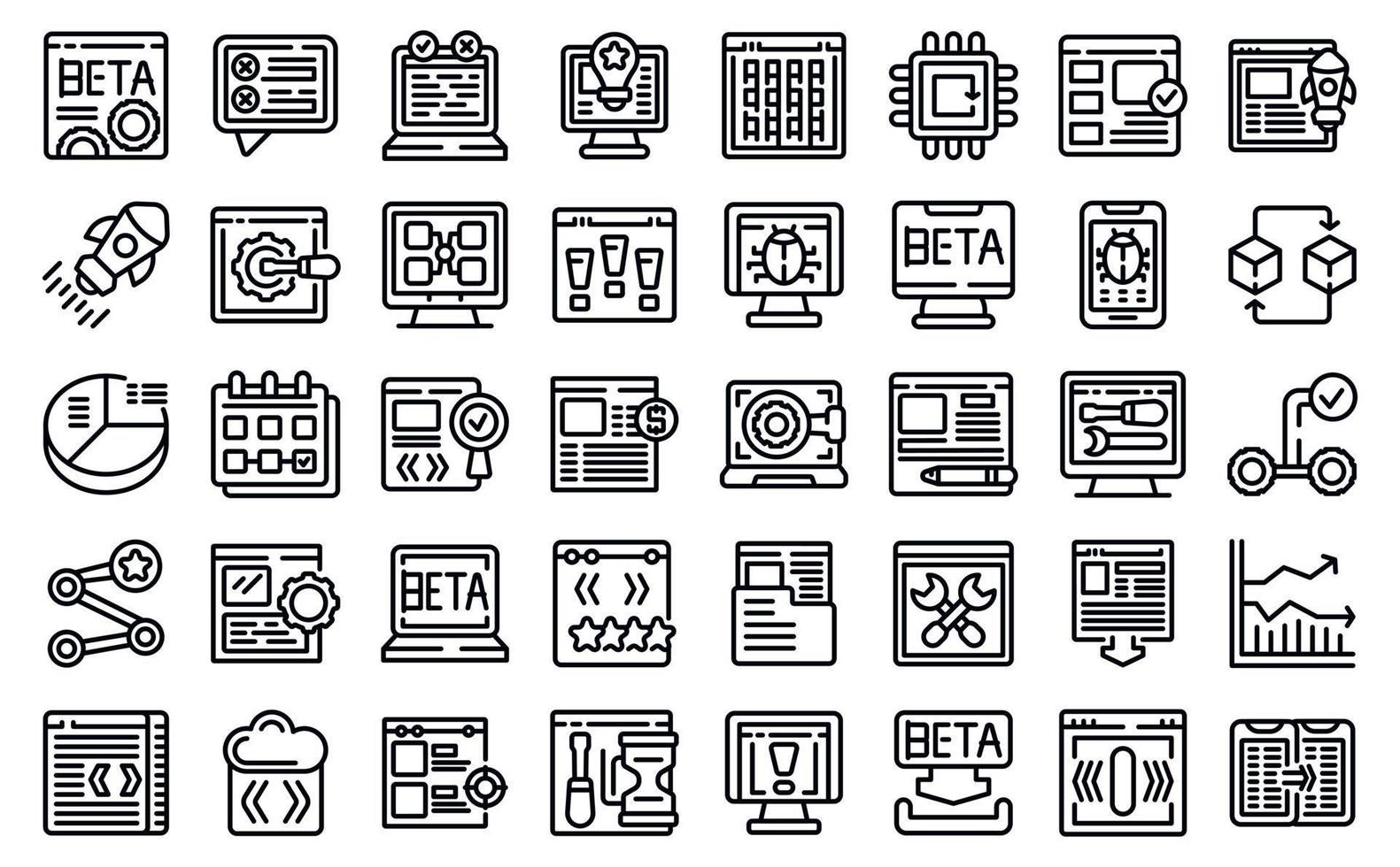 Beta version icons set outline vector. Build bug 12980289 Vector Art at ... Beta version icons set outline vector. Build bug 12980289 Vector Art at ...