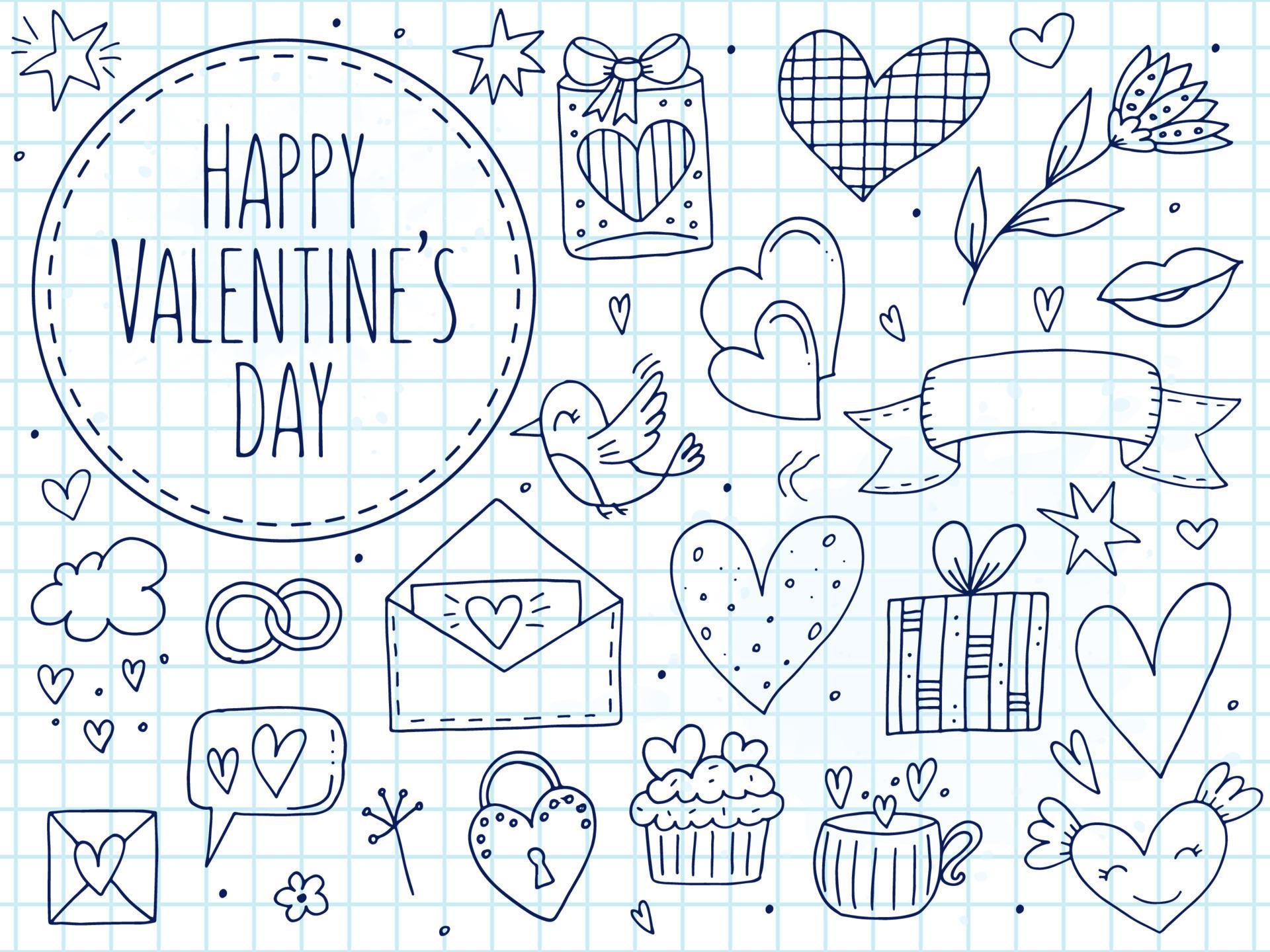Big Set Of Cute Hand Drawn Doodle Elements About Love Message Stickers