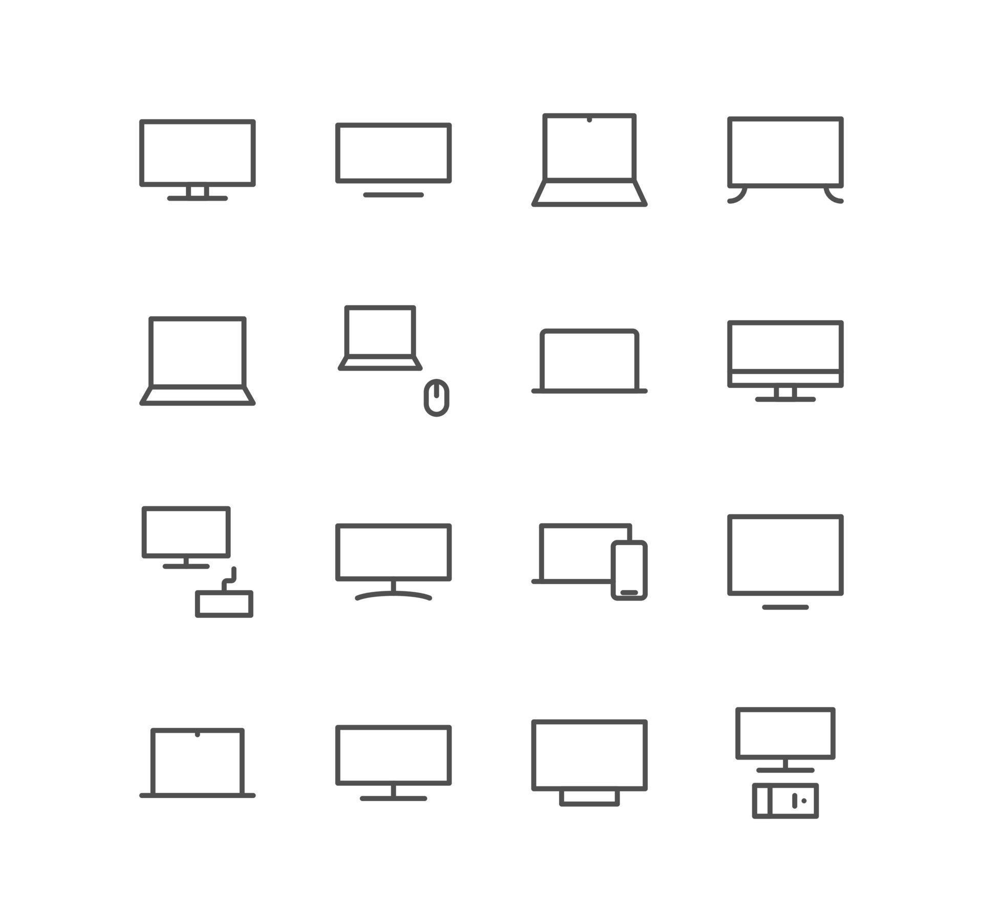 Set of monitor and computer icons, device, screen, laptop, phone, pc ...