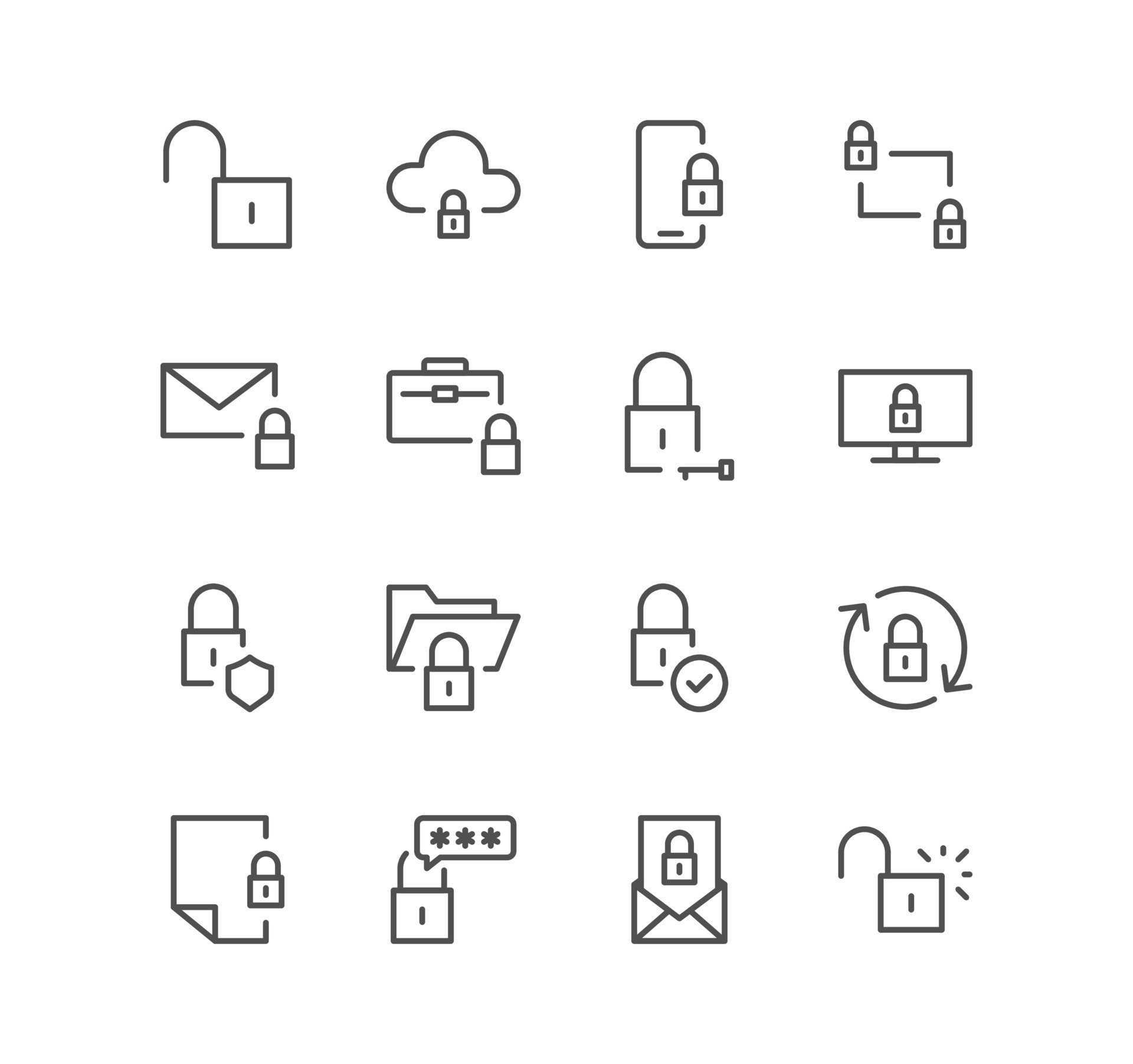 Set of locks and related icons, locked folder, locked phone, change password, cloud, file and ...