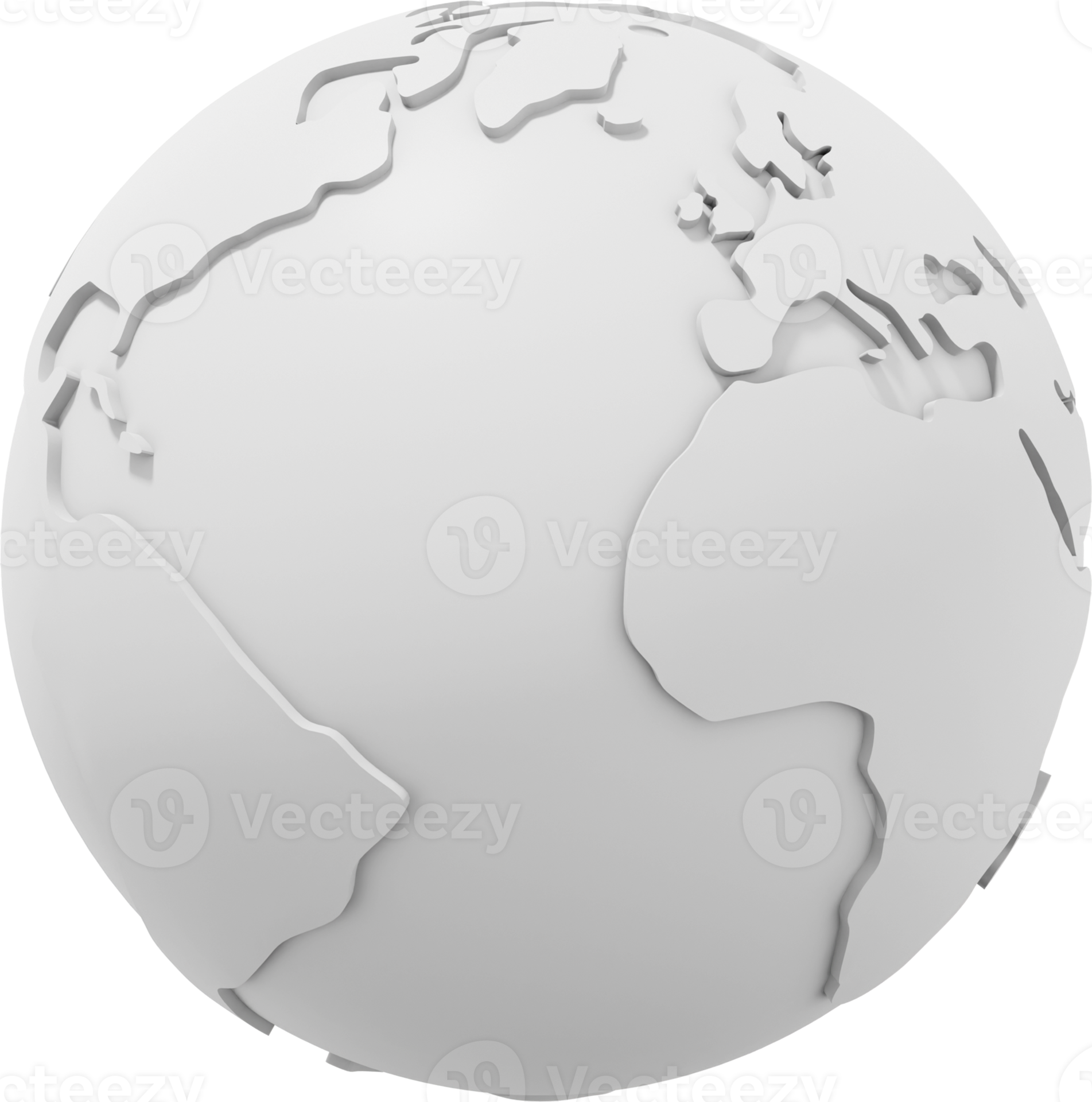 Globe Earth. Minimalist cartoon. White PNG Isolated icon on transparent background. 3D rendering ...