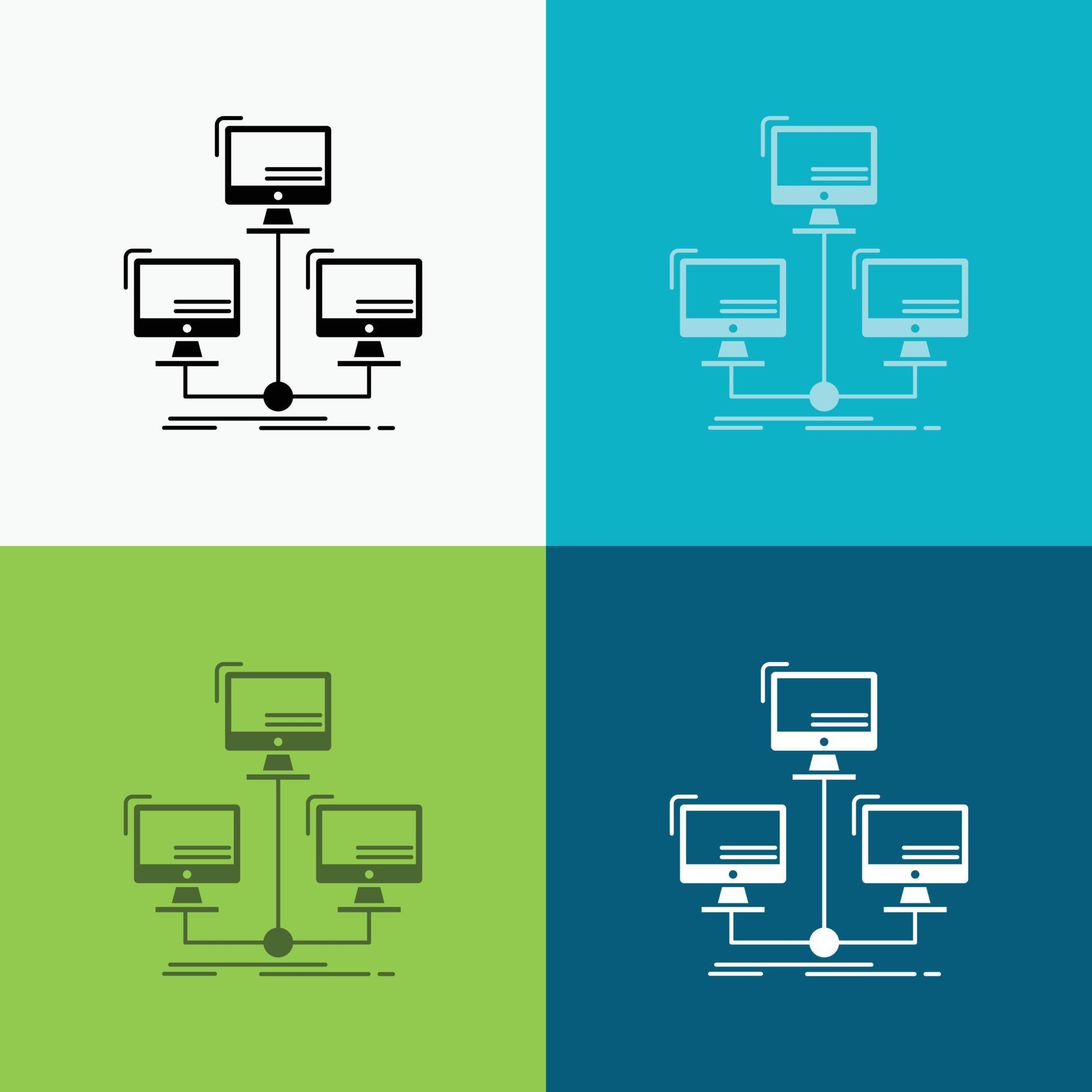 Database Distributed Connection Network Computer Icon Over Various Background Glyph Style