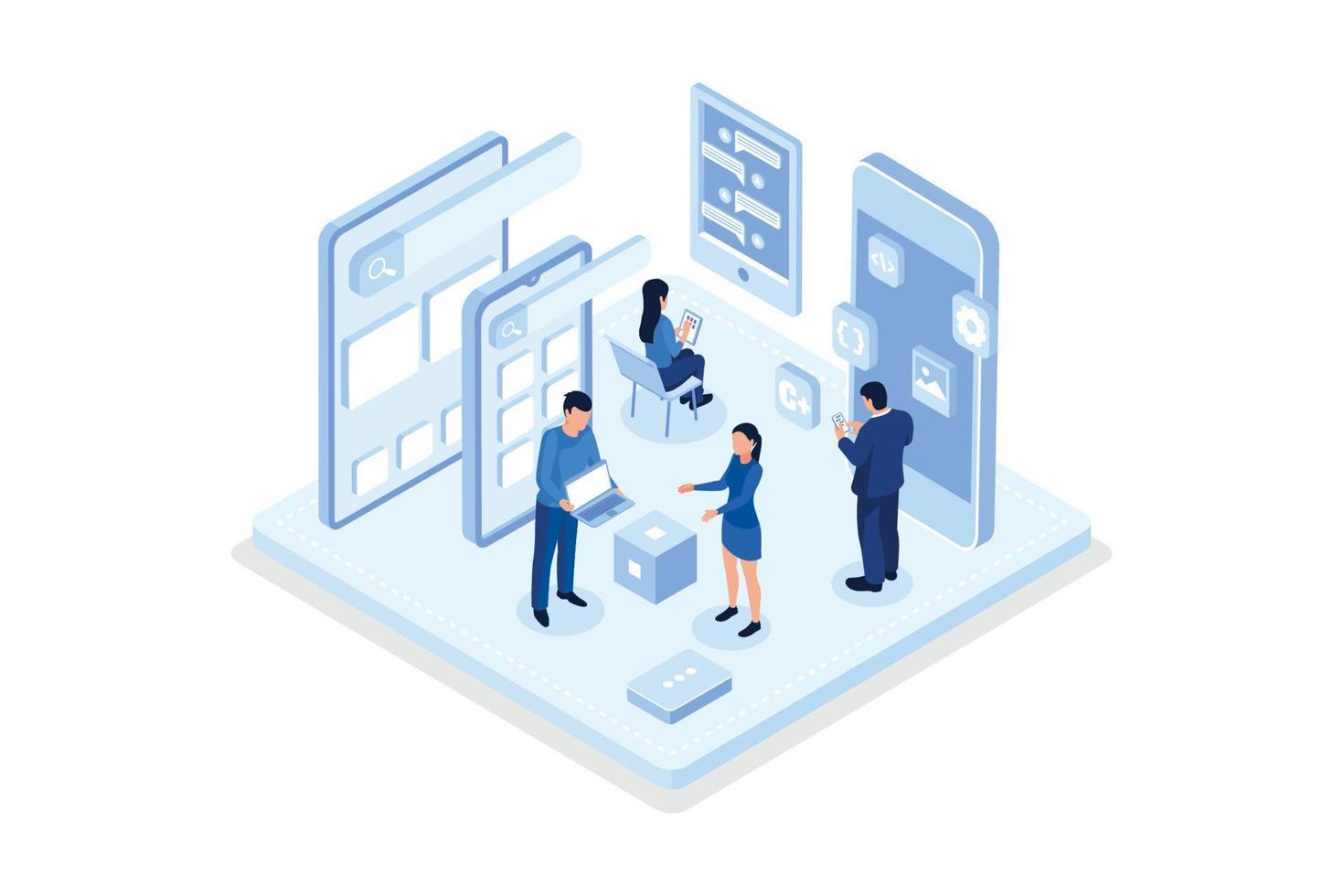 Mobile App Development Concept Banner With Characters Can Use For Web