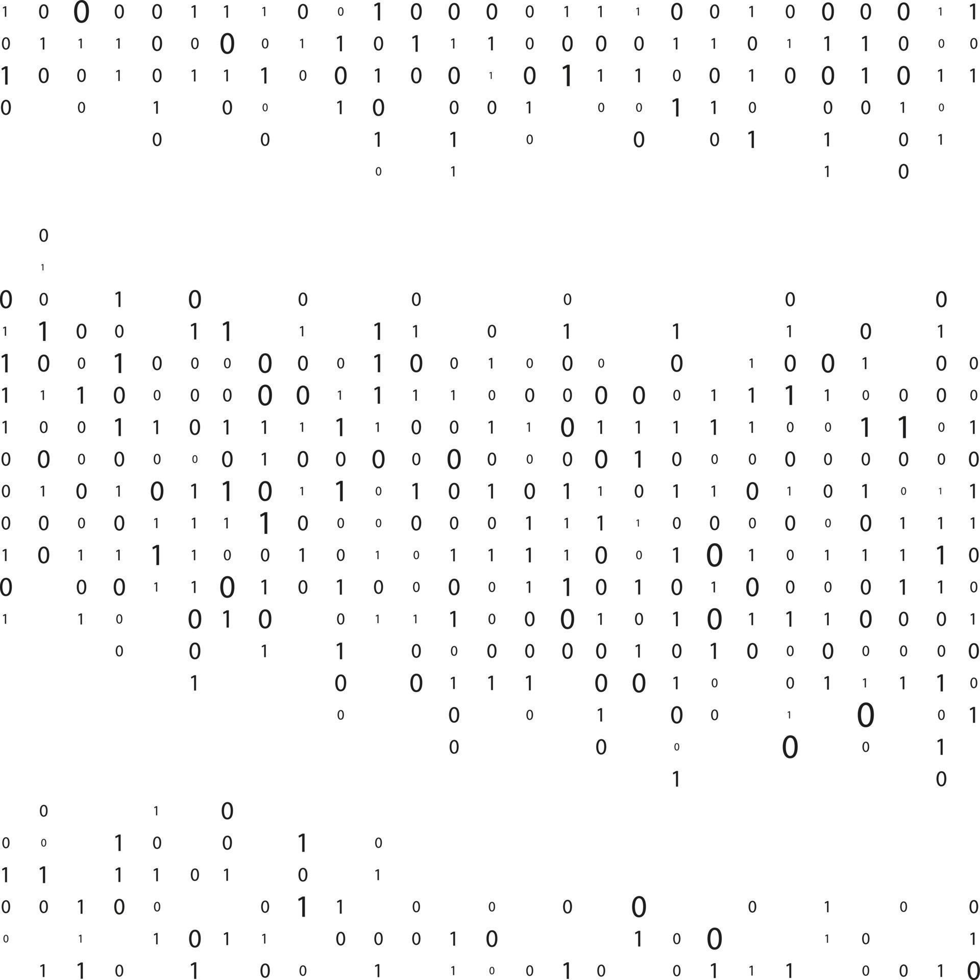 Binary code matrix. Black and white digital background with numbers on the screen. Data ...
