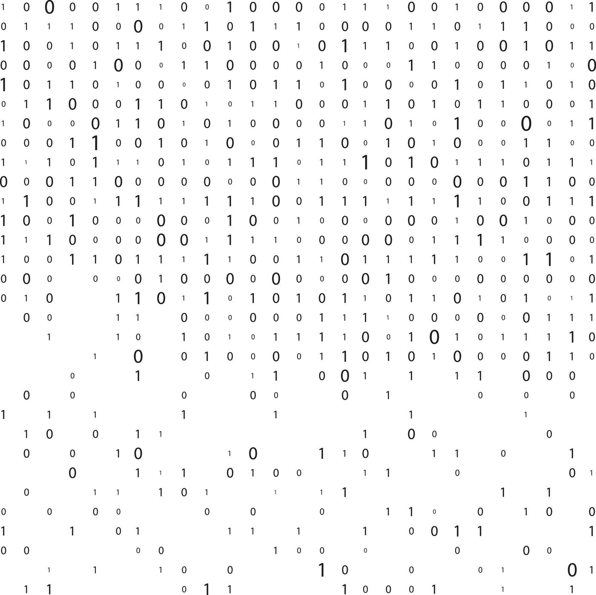 Black and white digital background with numbers on the screen. Binary code matrix. Data ...