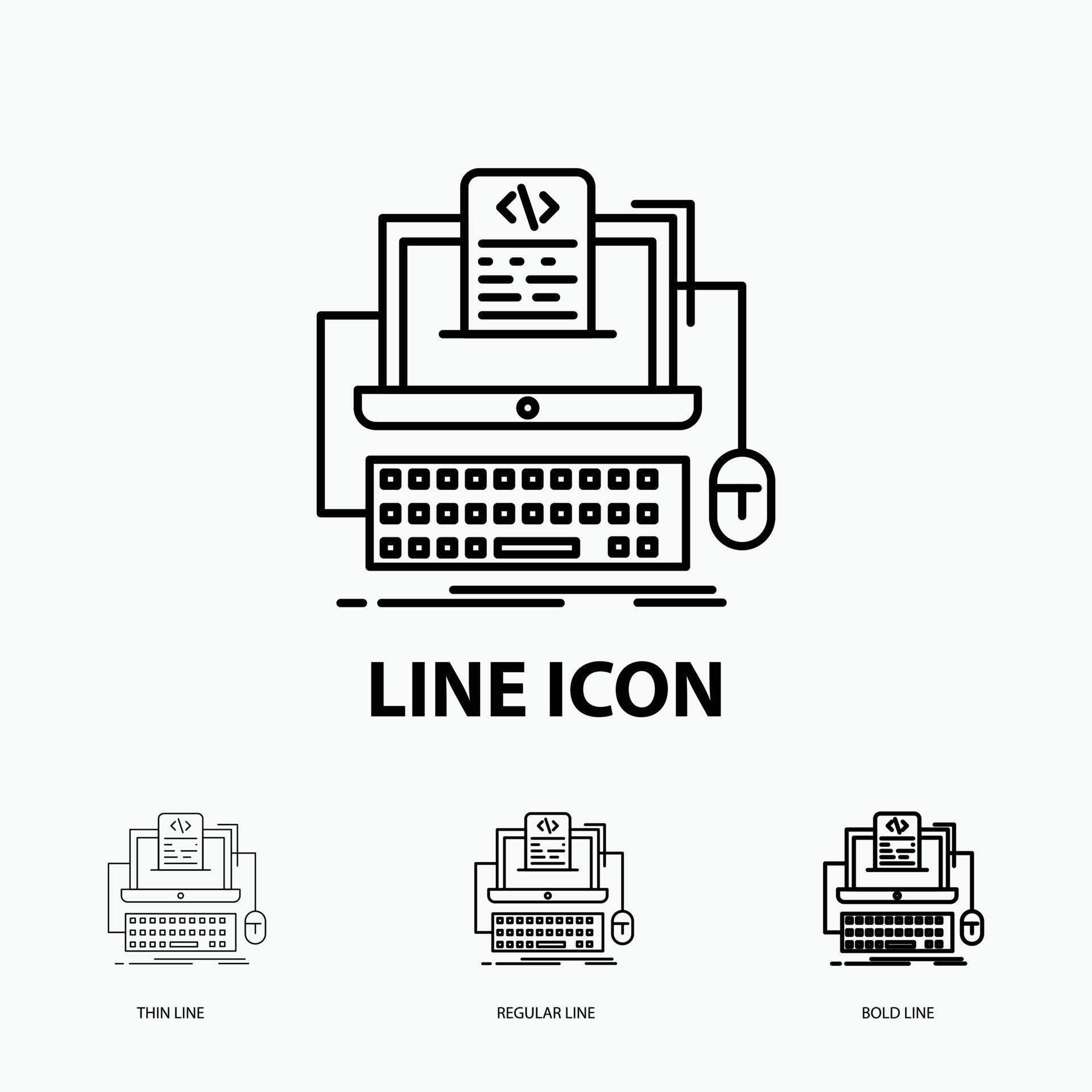 Code Coding Computer Monoblock Screen Icon In Thin Regular And Bold Line Style Vector