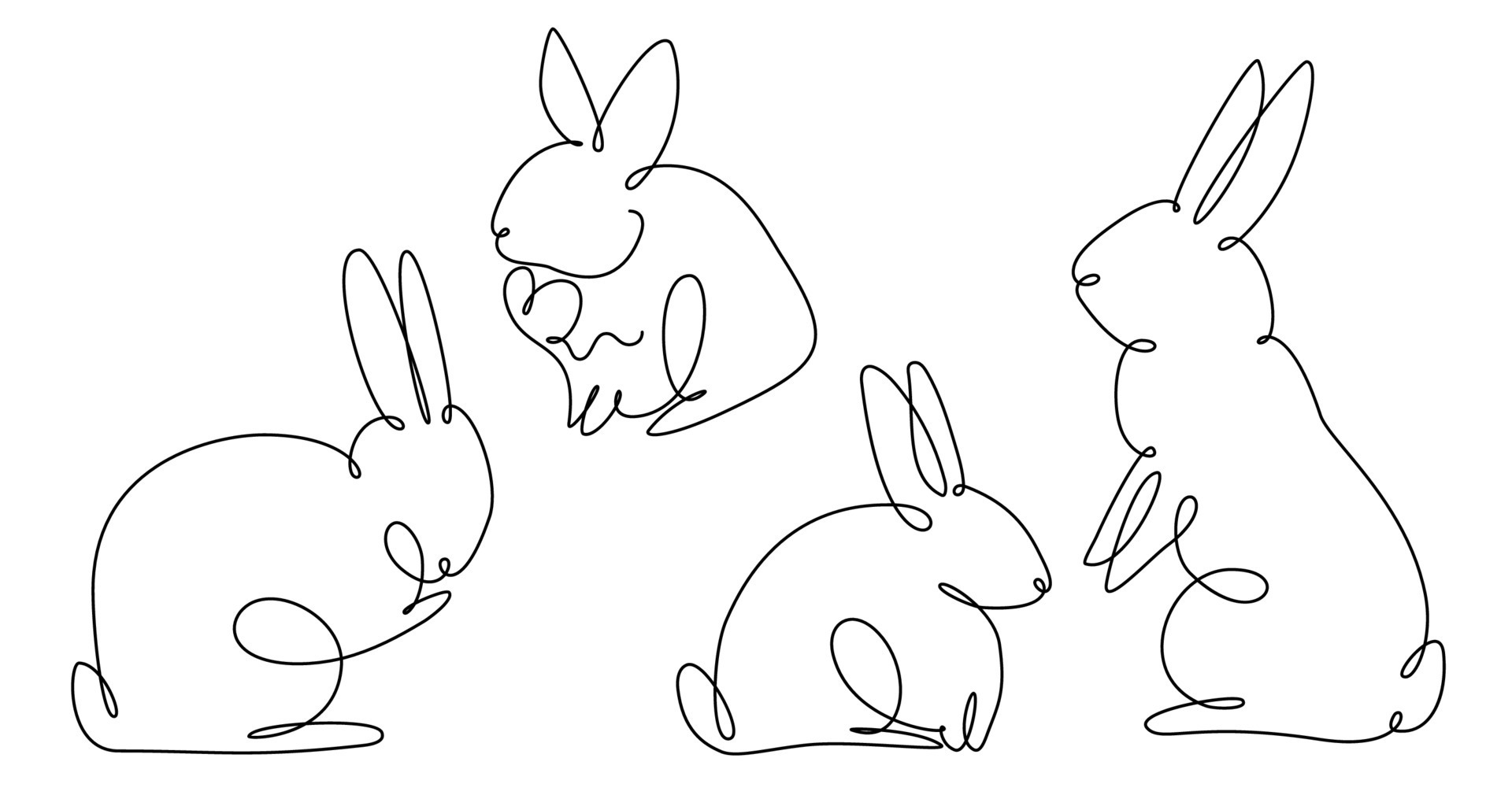 Easter Bunny With Heart Continuous One Line Drawing Rabbit Simple Image Minimalist Vector