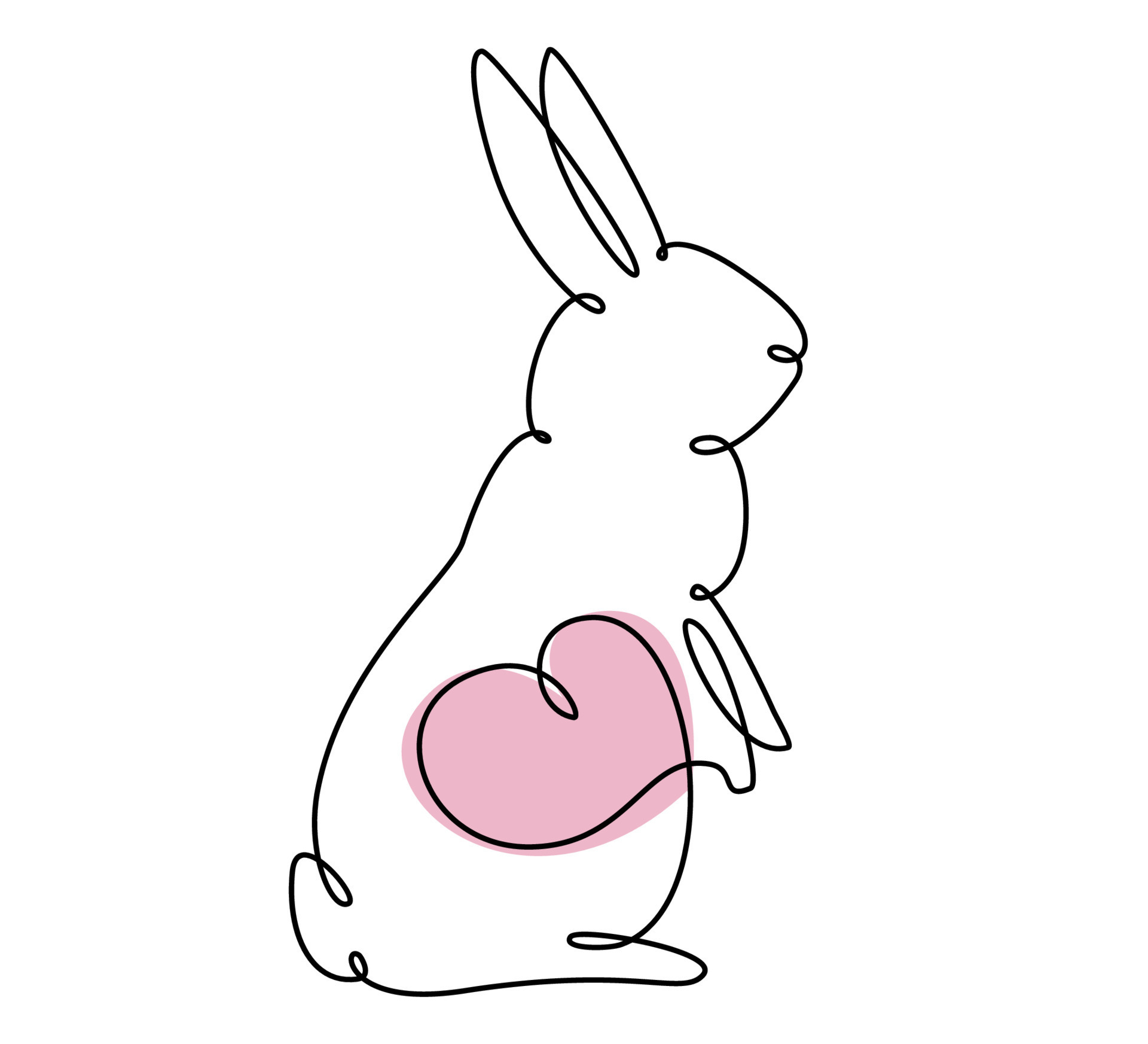 Easter Bunny With Heart Continuous One Line Drawing Rabbit Simple Image Minimalist Vector