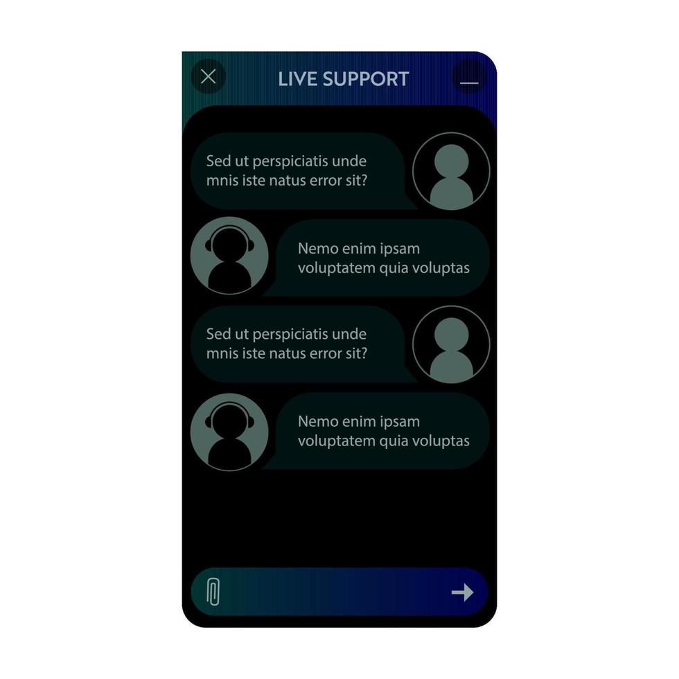 Chatbot Window Dark Mode User Interface Of Application With Online Dialogue Conversation With