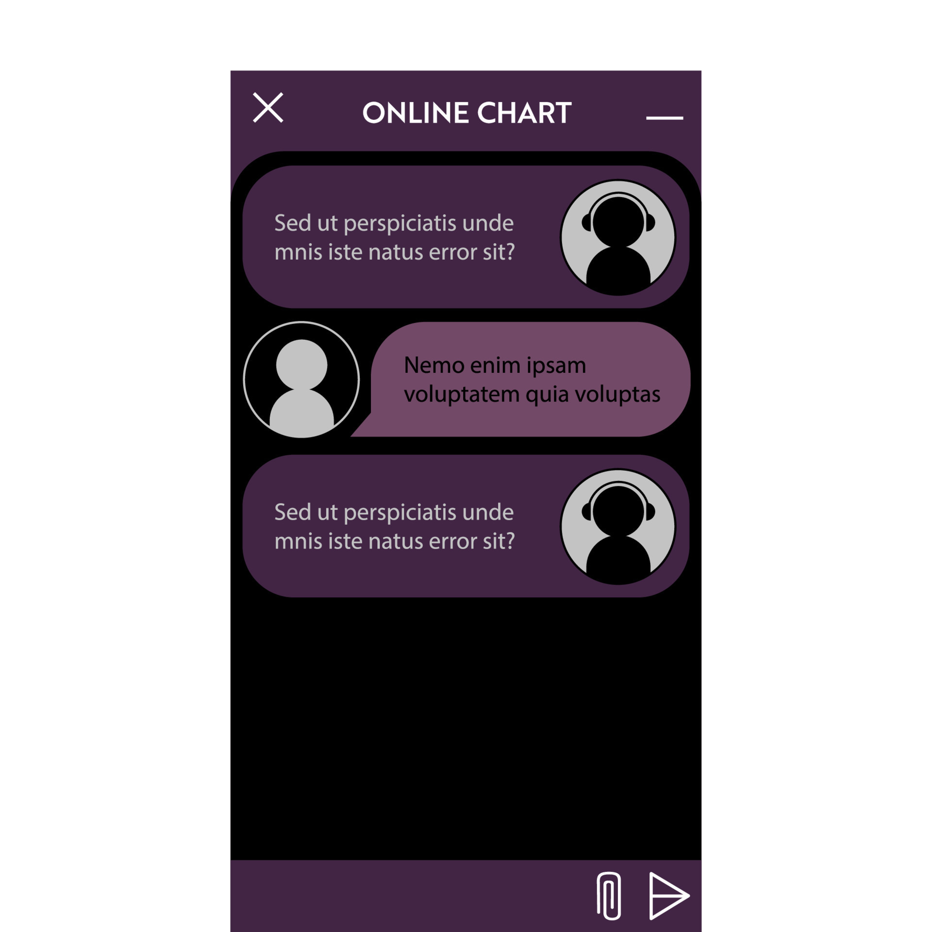 Chatbot Window Dark Mode User Interface Of Application With Online