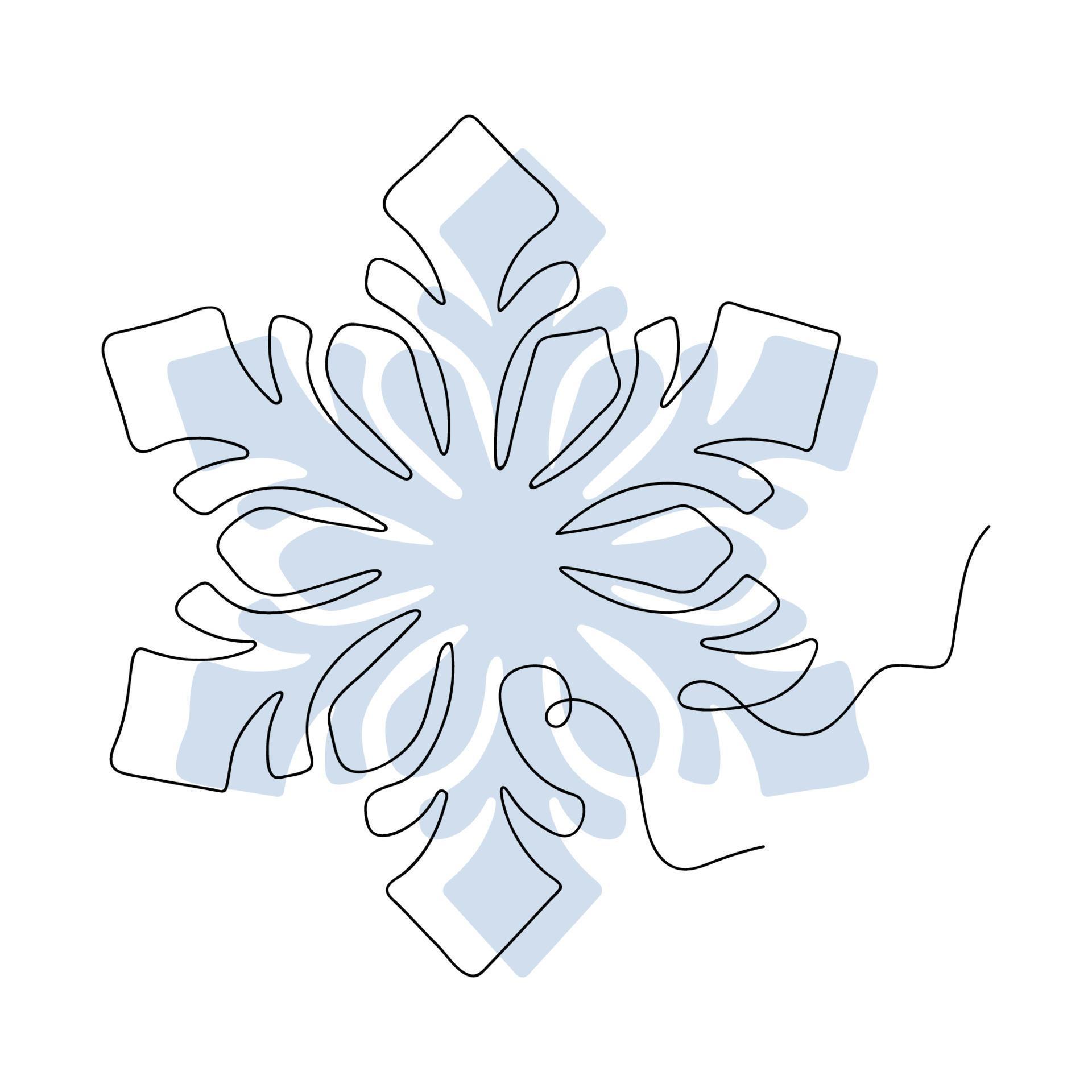 Continuous one Line drawing of Snowflake. Concept of Winter and Christmas holiday. Isolated ...