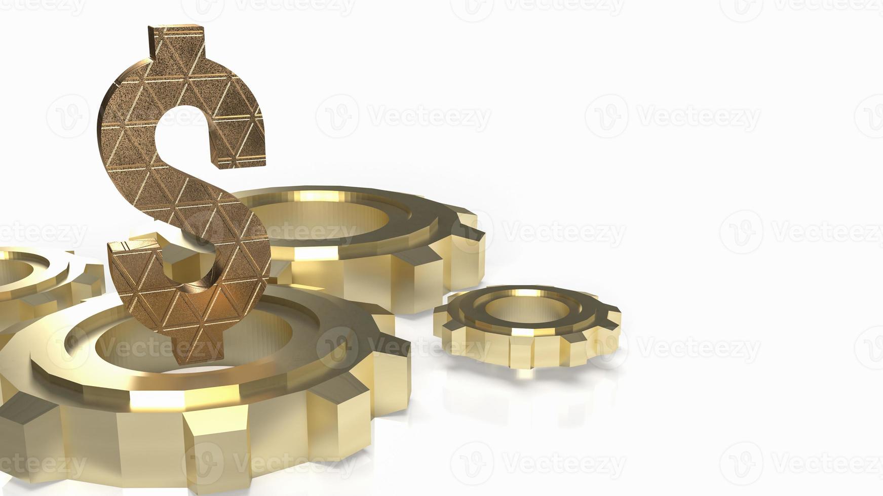 The Gold Dollar Symbol And Gear On White Background For Business