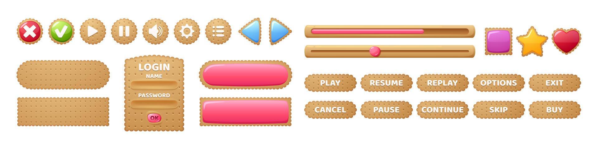 Cookie game buttons, cracker menu interface design 12996620 Vector Art ...