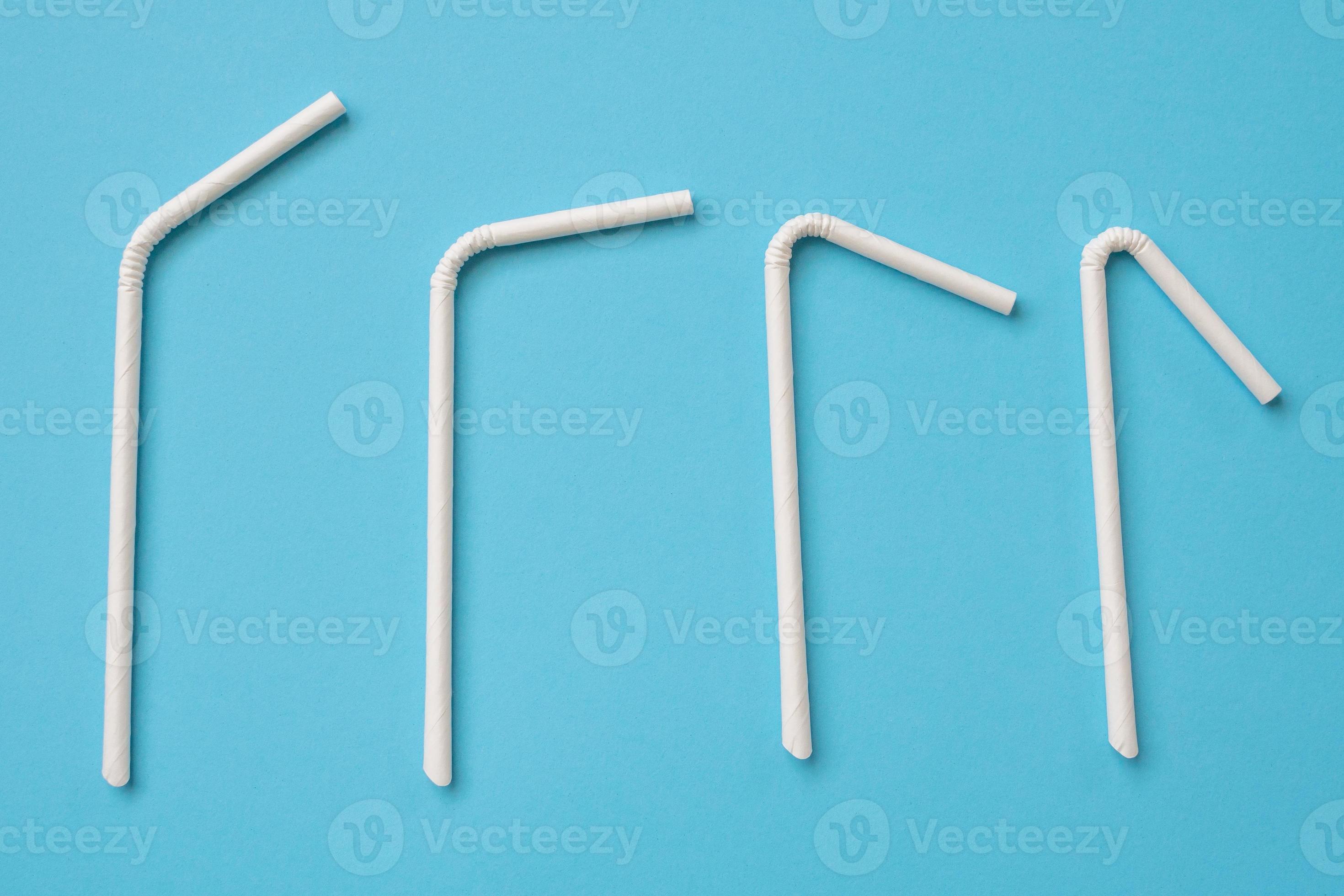Biodegradable Eco Friendly White Paper Drinking Straw On Blue