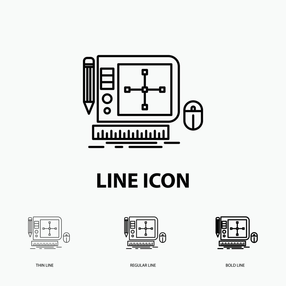 Design Graphic Tool Software Web Designing Icon In Thin Regular And Bold Line Style Vector