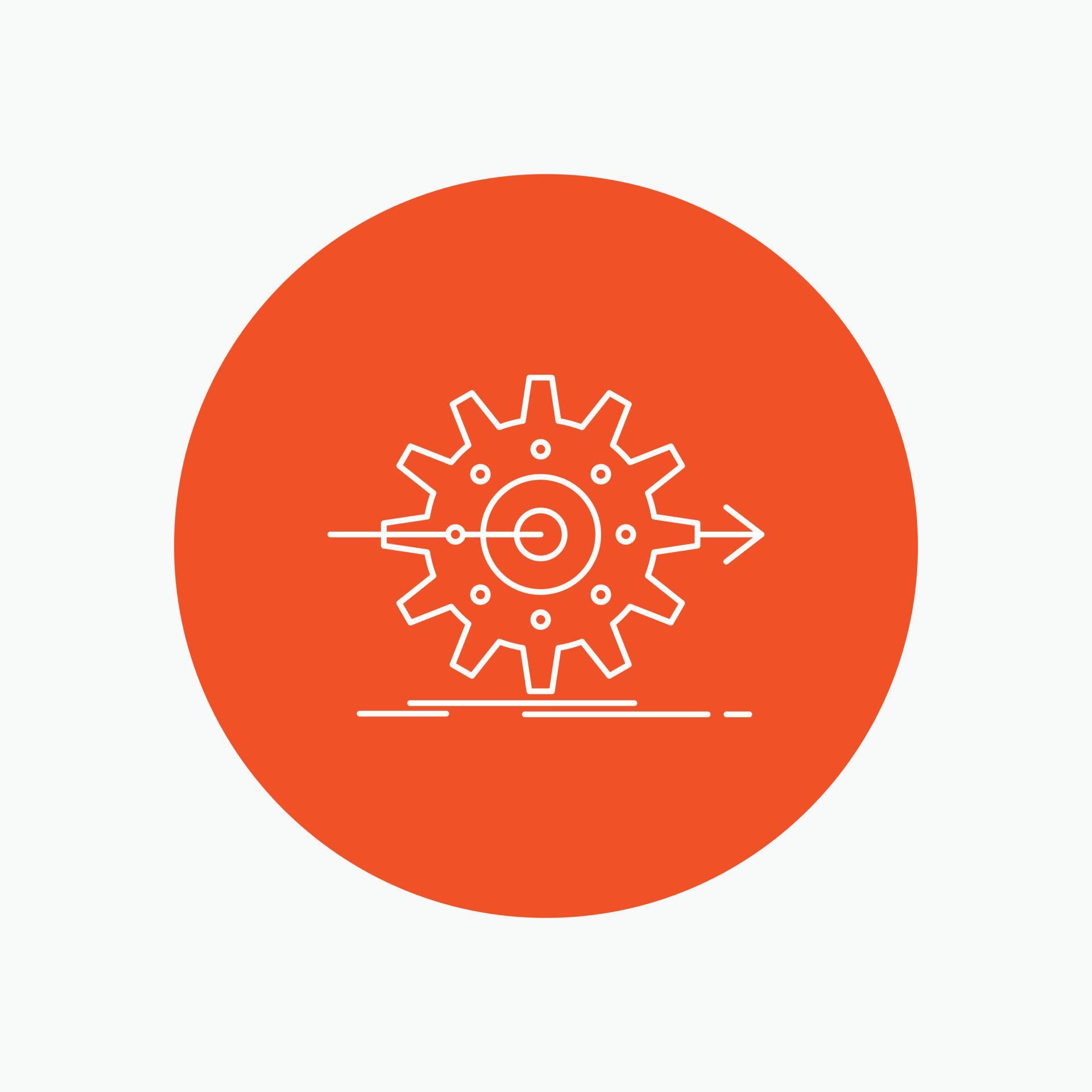 performance. progress. work. setting. gear White Line Icon in Circle background. vector icon ...