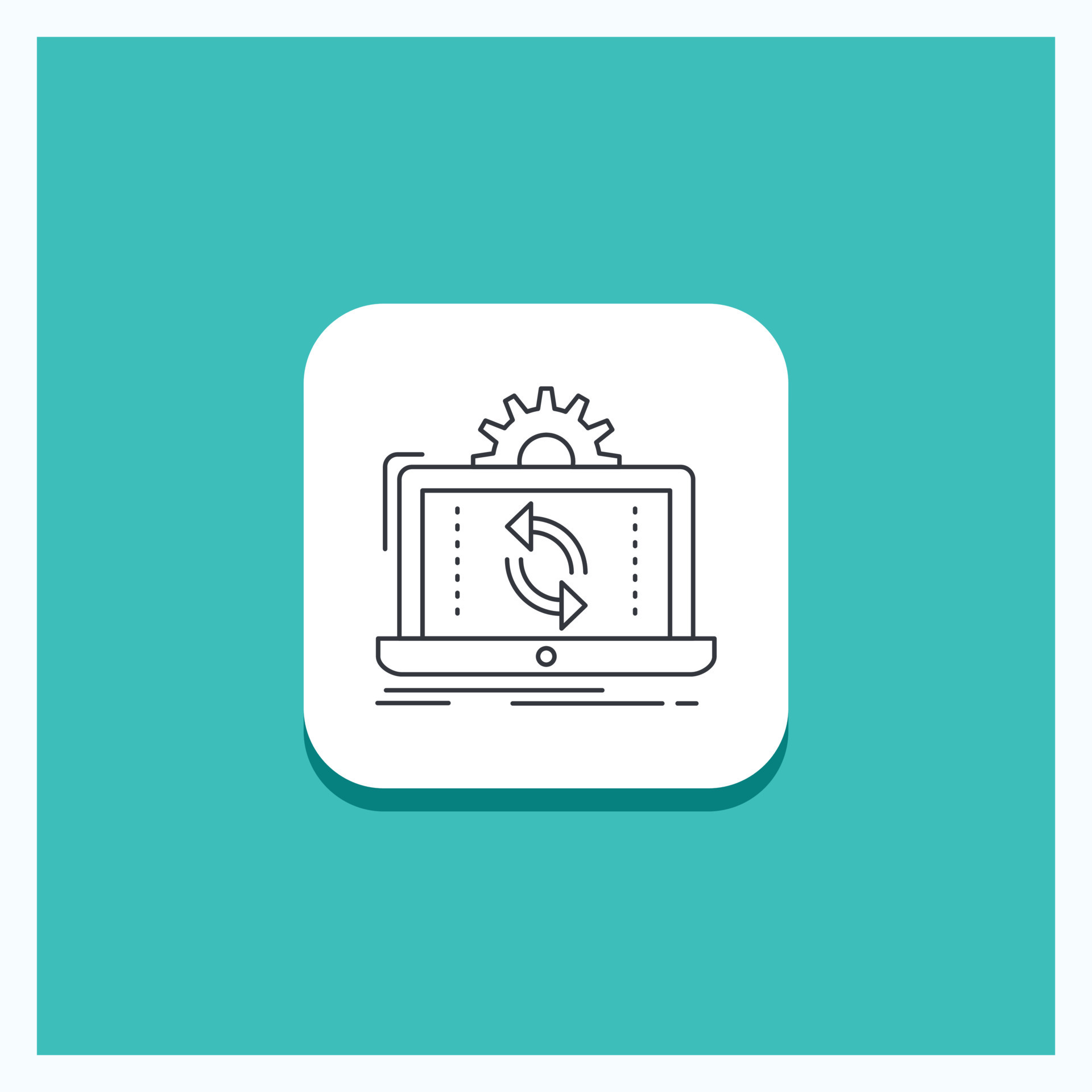 Round Button for data. processing. Analysis. reporting. sync Line icon Turquoise Background ...